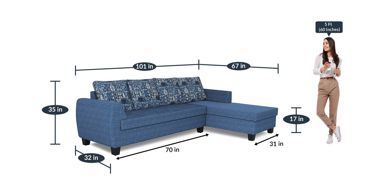 Buy Buster Crafty LHS Sectional 5 Seater Sofa with Center table in Blue ...