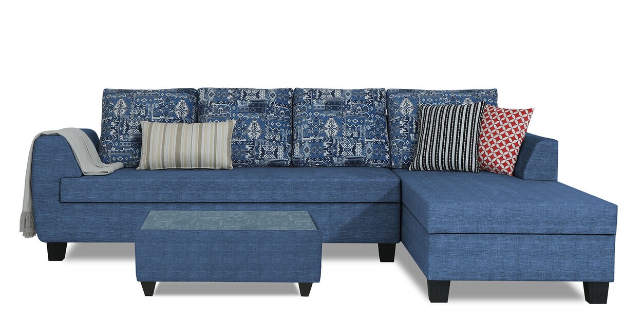 Buy Buster Crafty LHS Sectional 5 Seater Sofa with Center table in Blue ...