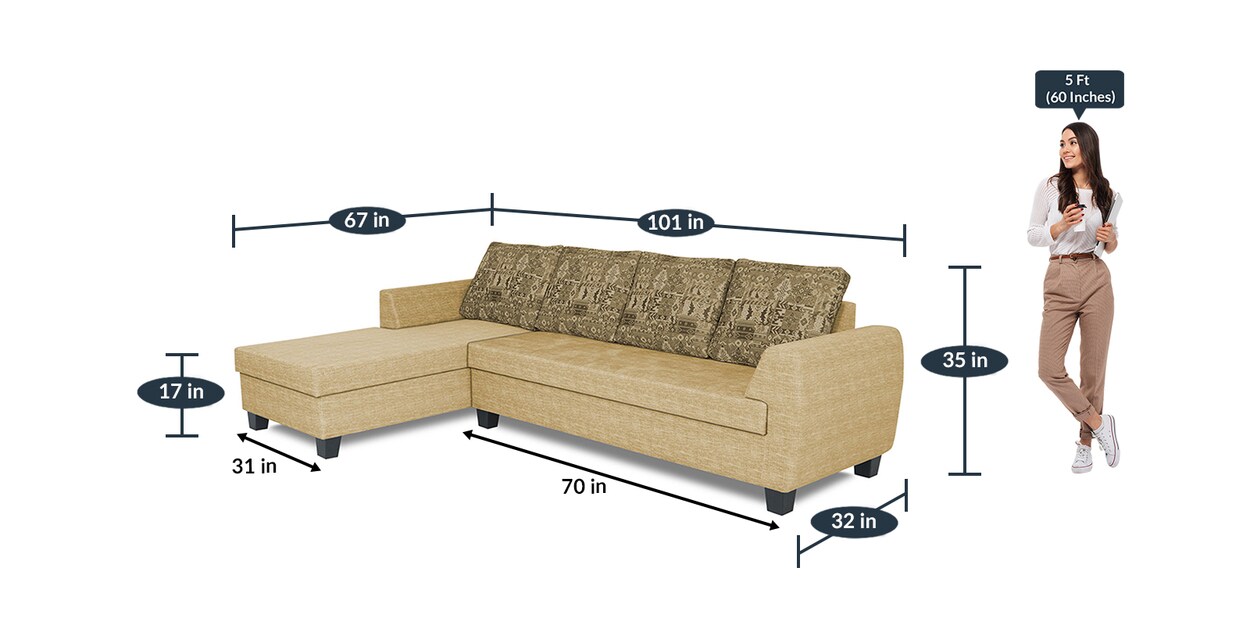 Buy Buster Crafty RHS Sectional 5 Seater Sofa with Center table in ...