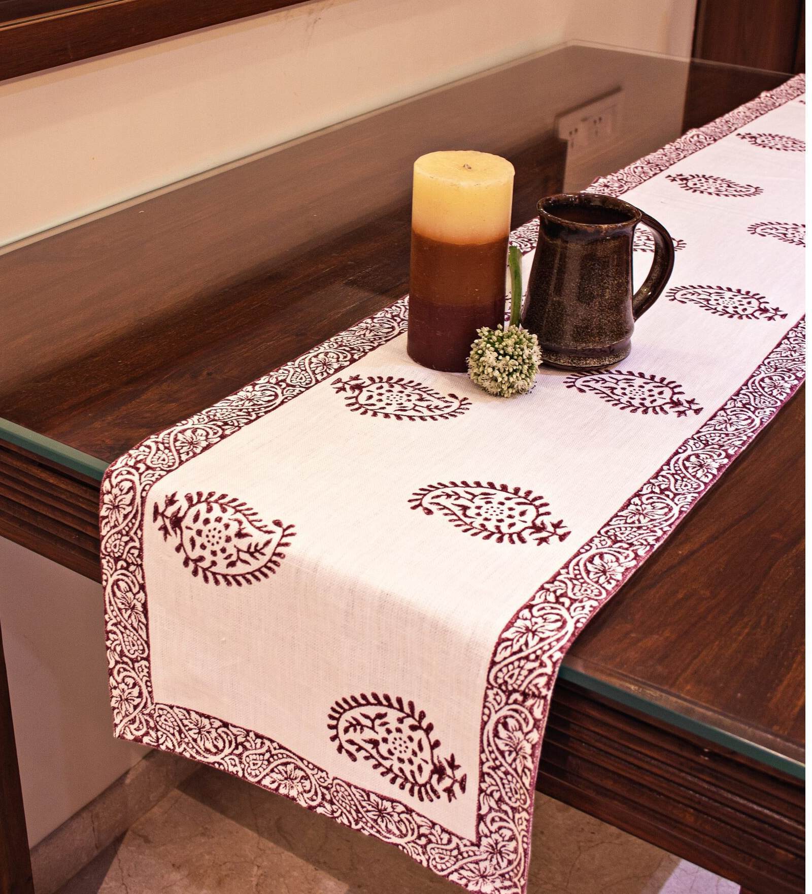 Buy Delara (72x13) Burgundy & White Cotton Table Runner at 31% OFF by ...