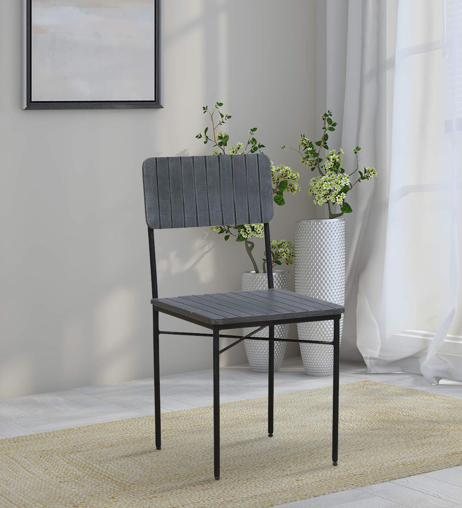 Buy Burruss Solid Wood Dining Chair In Grey Colour Online ...
