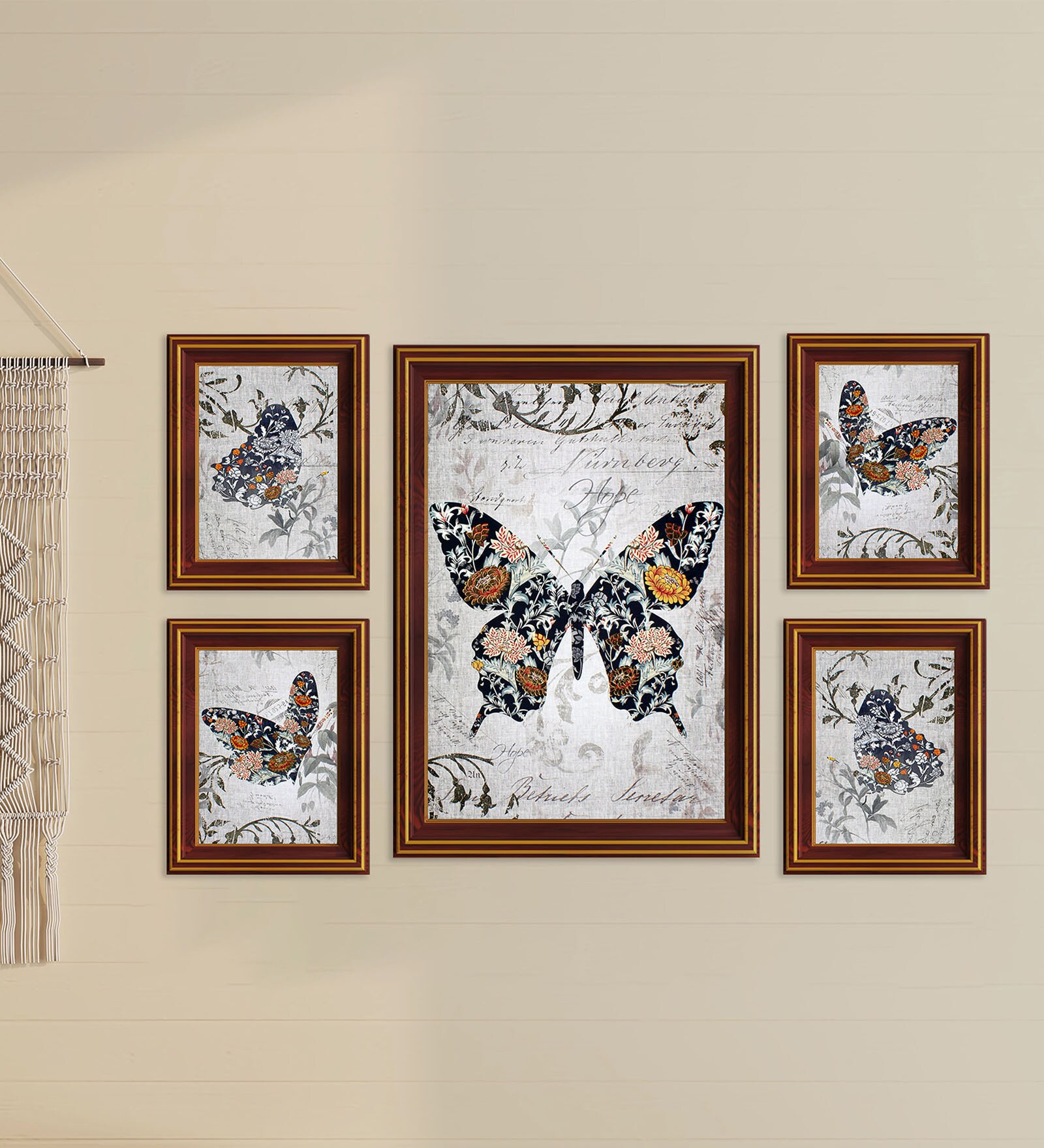 Buy Butterfly Abstract Multicolour Synthetic Wood (Set of 5) Art Panels ...