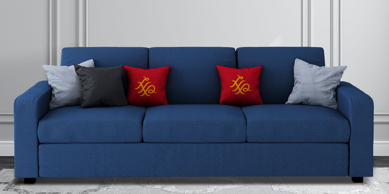 Buy Burrey 3 Seater Sofa in Blue Colour at 40% OFF by Woodhub | Pepperfry