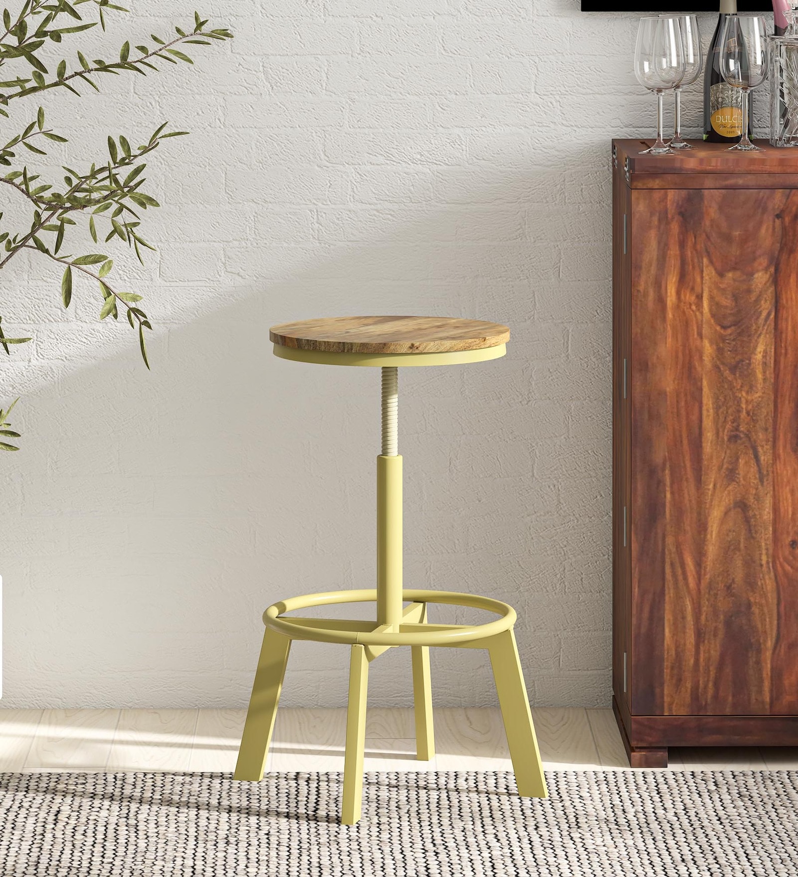 Buy Byard Solid Wood Bar Stool In Gold Colour With Swivel at 11% OFF by ...