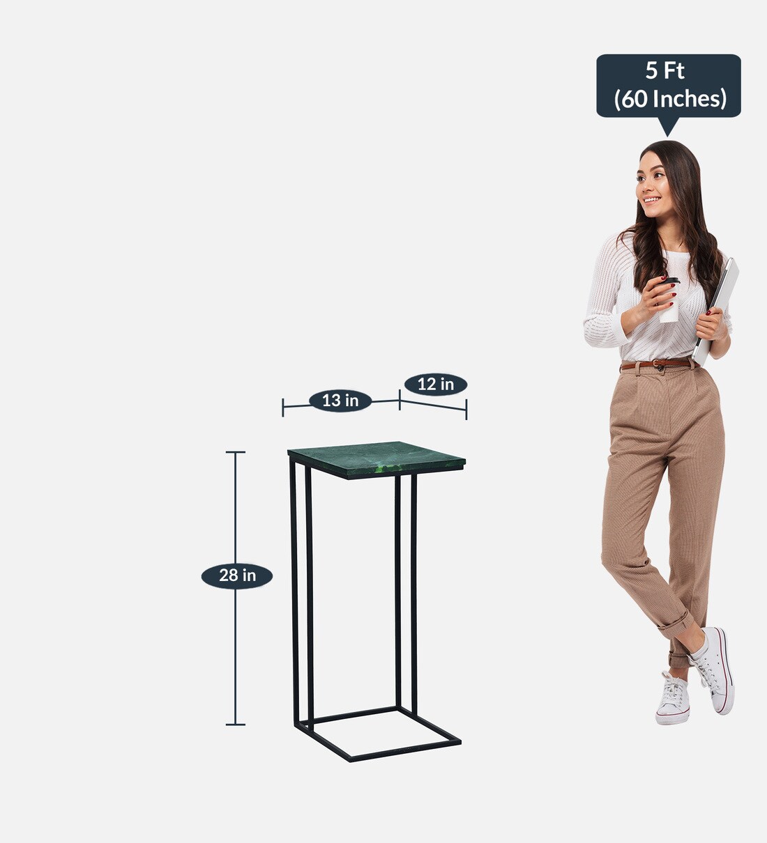 Buy C Shaped Table With Marble Top in Black Colour By Omega Overseas ...