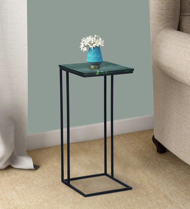 Buy C Shaped Table With Marble Top in Black Colour By Omega Overseas ...