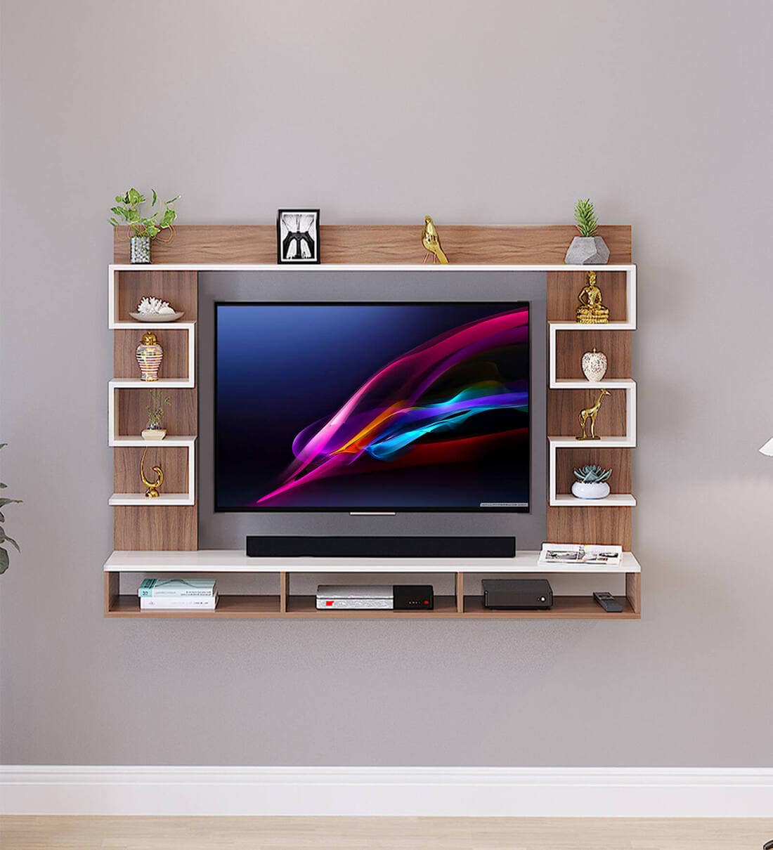 Buy Cabiar Large Tv Unit In Exotic Teak & Frosty White Finish at 26% ...