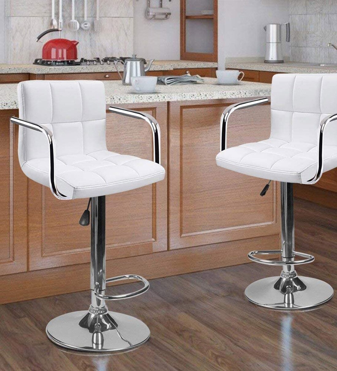 Buy Cadbury Handrest Kitchen Cafeteria Bar Stool Chair In White Colour ...