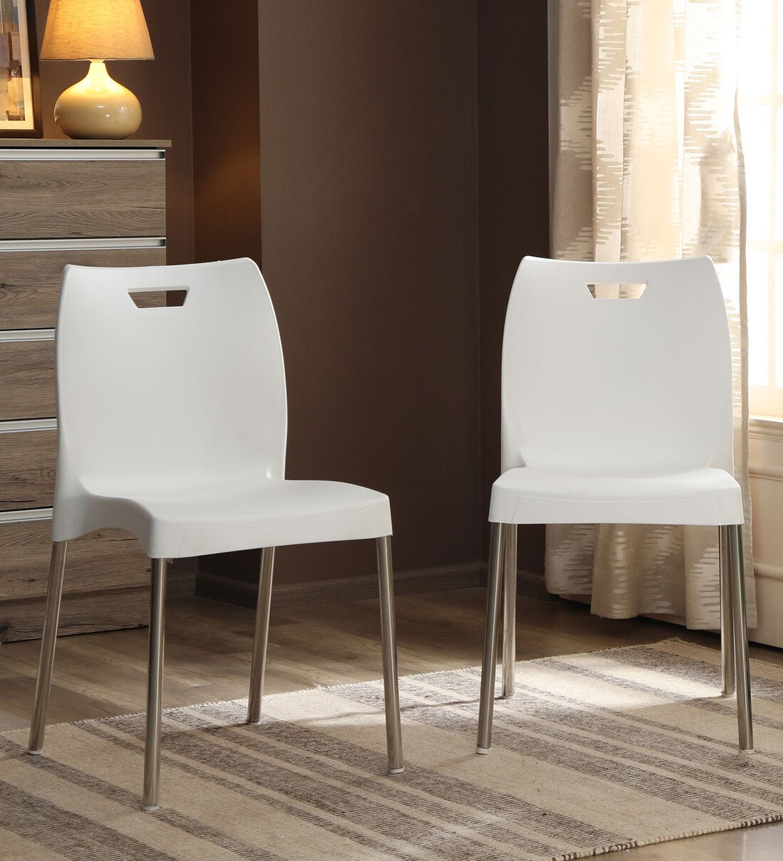 Buy Cafeteria Plastic Cafe Chair (Set of 2) in White Colour by ...