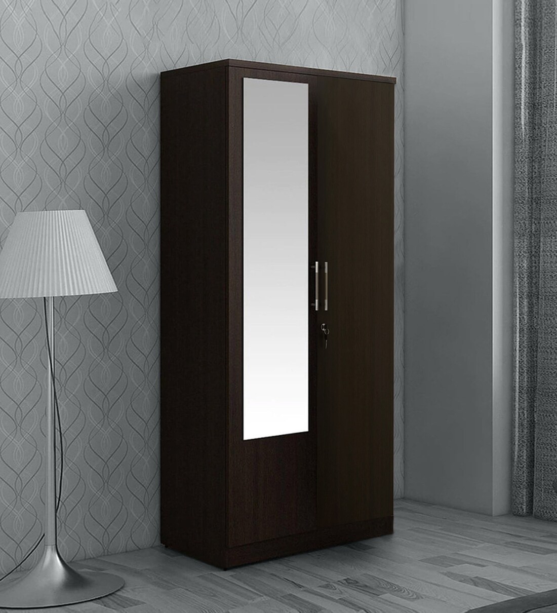 Buy Carnival 2 Door Wardrobe in Wenge Finish with Mirror by Spacewood ...
