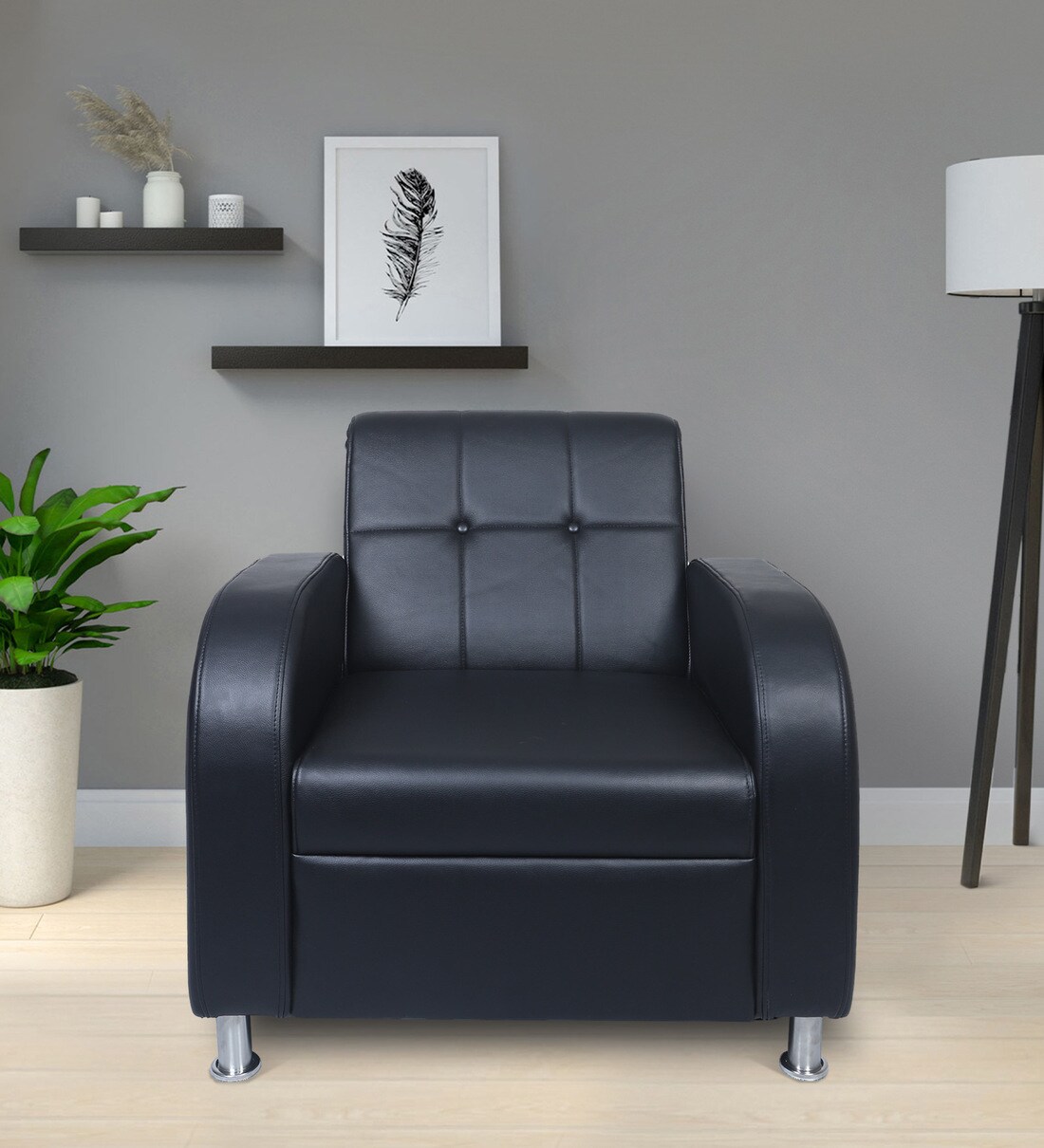 Buy Caster Leatherette 1 Seater Sofa In Black Colour at 16% OFF by ...