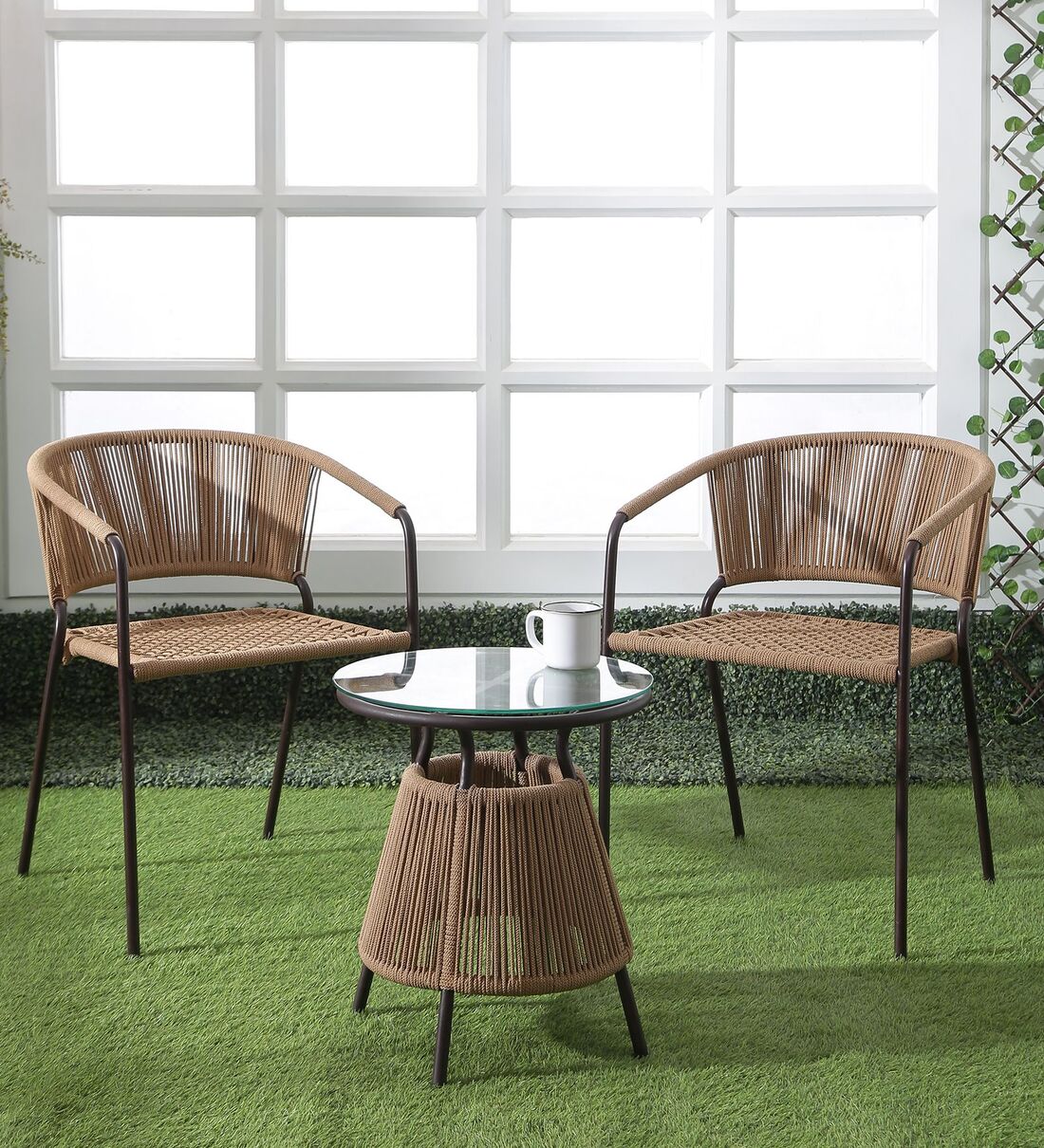 Buy Cathy Steel & Braided Rope Table And Chair Sets In Beige Finish at ...