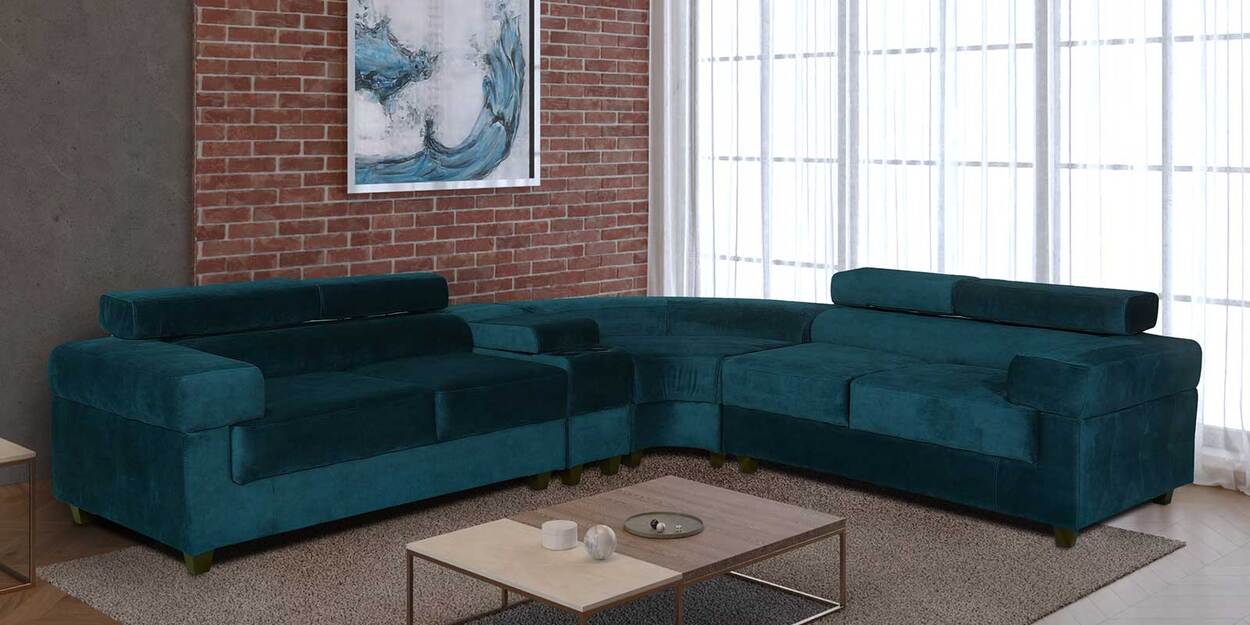 Buy Carelino Velvet Corner Sofa in Teal Blue Colour in L Shape by ...