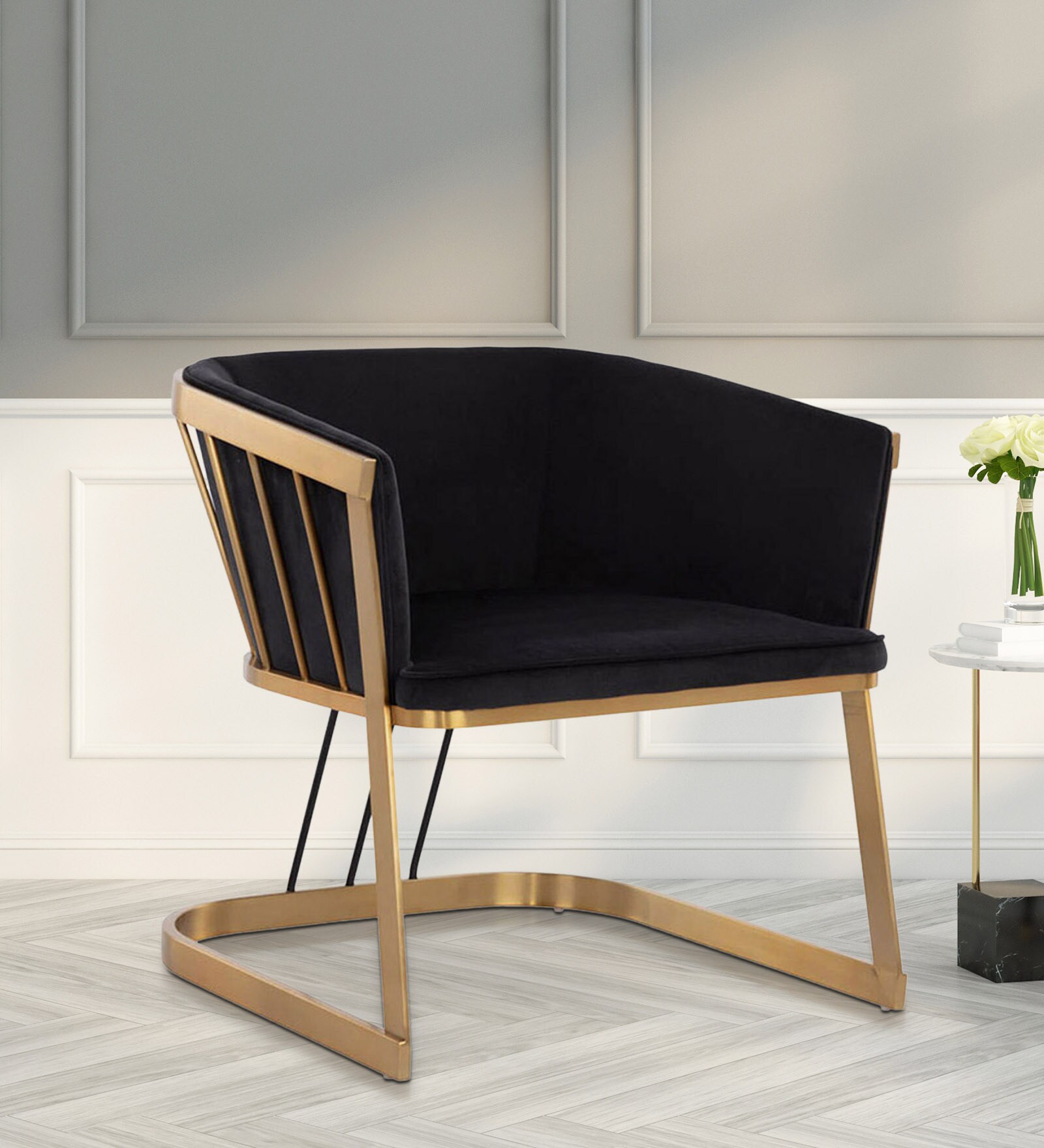 Buy Caily Velvet Armchair in Black and Gold Colour at 33% OFF by Kiyan ...