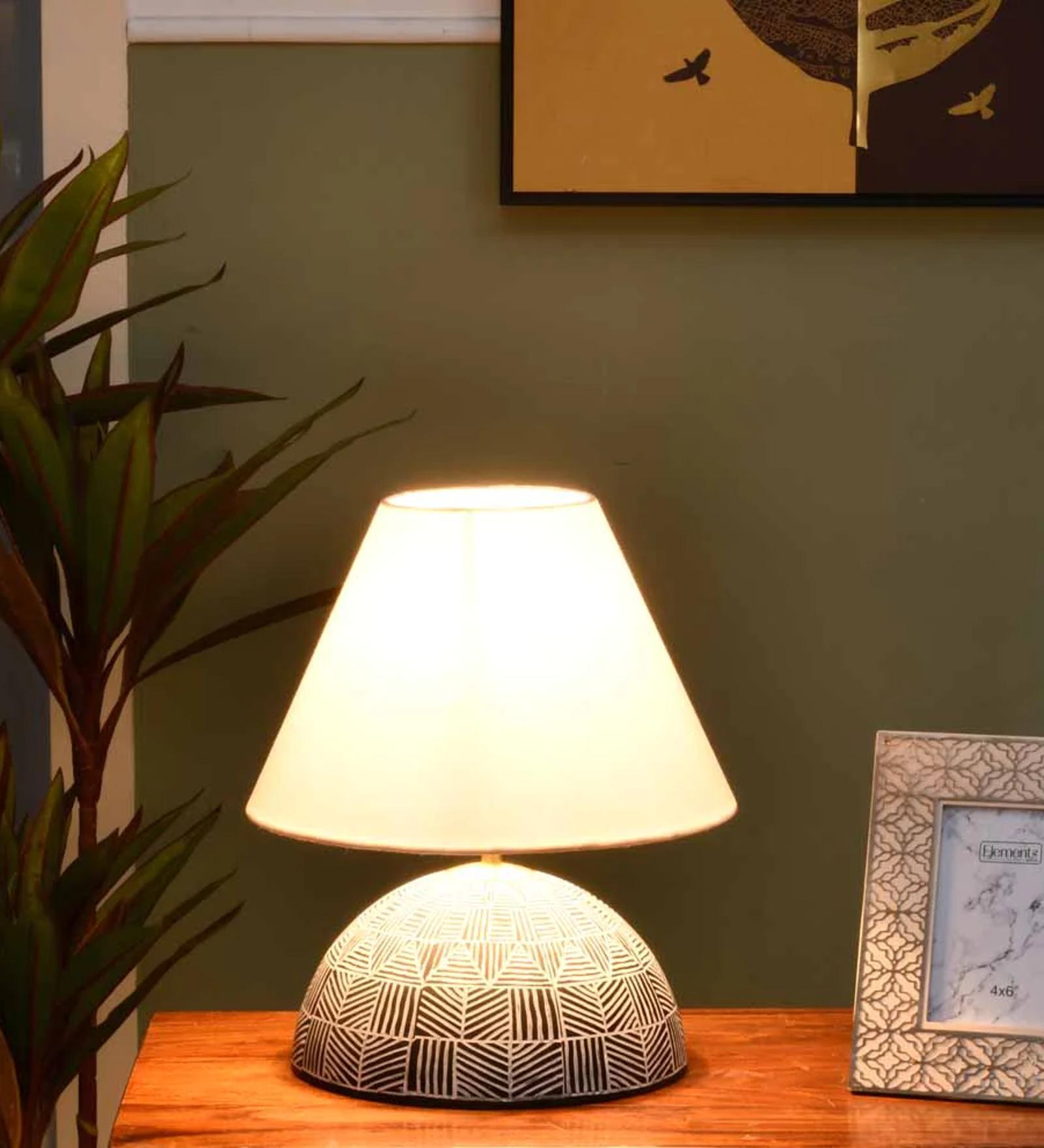Buy Calathus Black & White Dome Fabric Shade Metal Base Table Lamp at ...