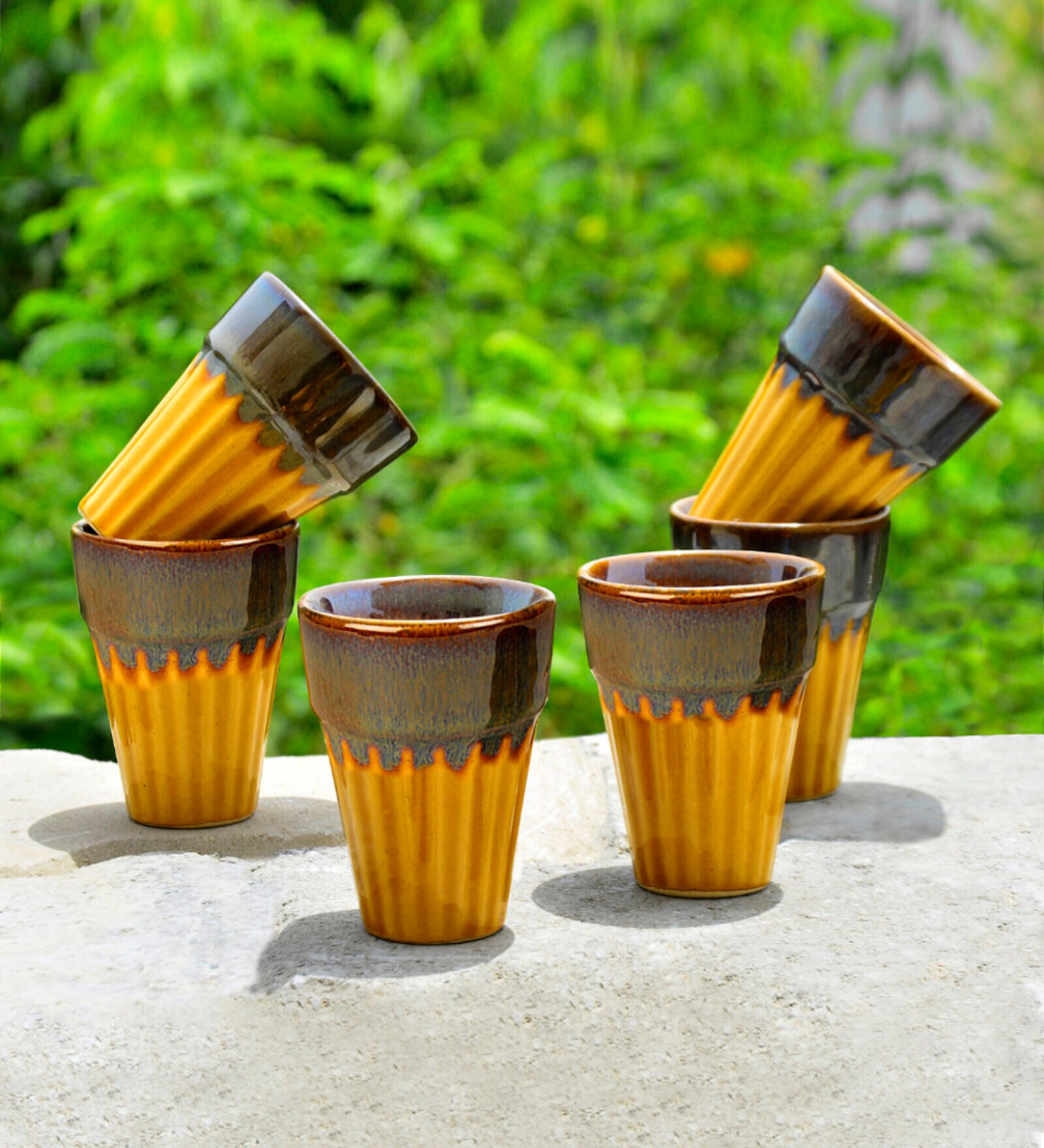 Buy Callum 150ml Brown & Gold (Set of 6) Ceramic Everyday Glass at 61% OFF by StyleMyWay | Pepperfry