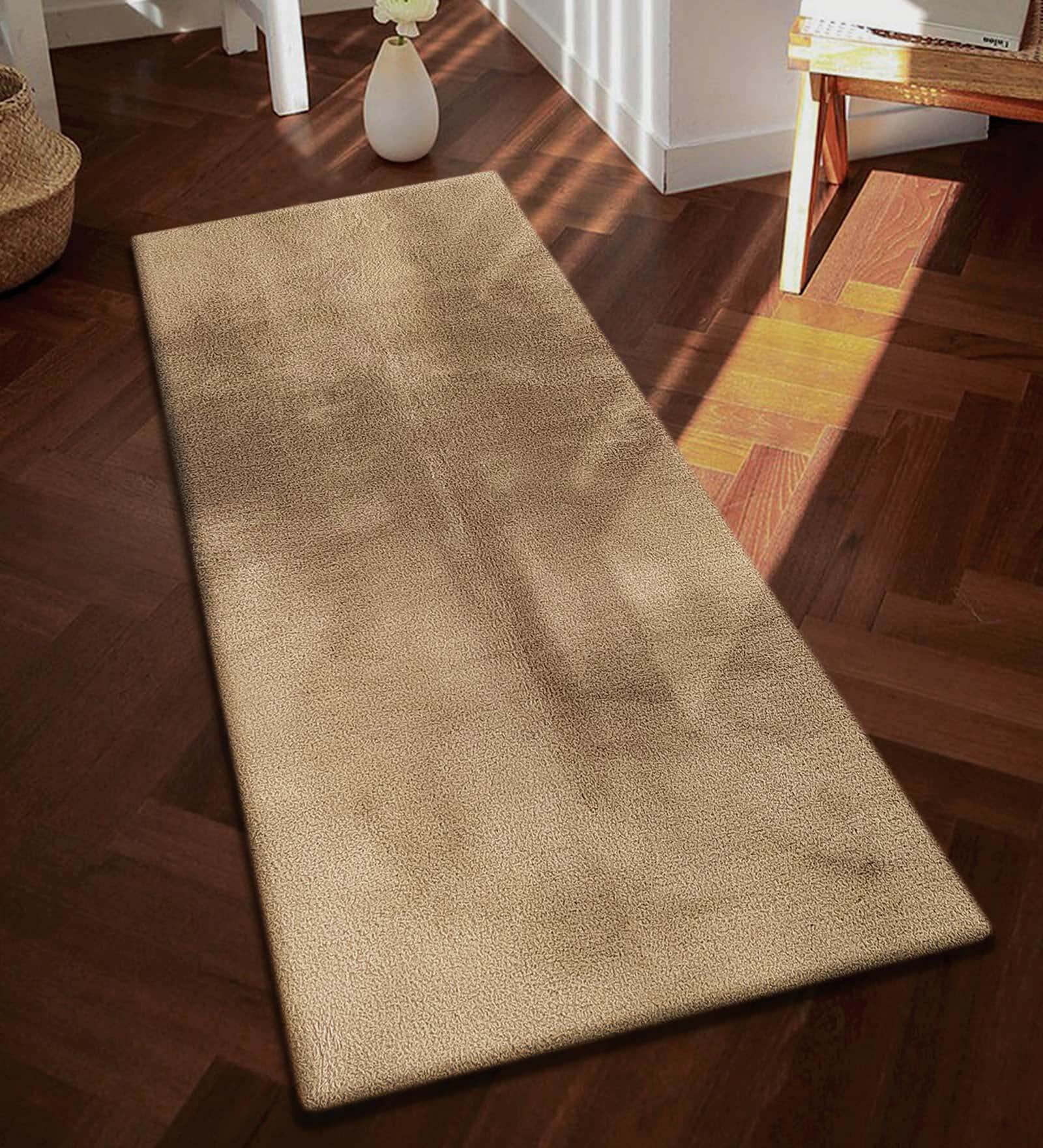 Buy Camel Solid Polyester 59x24 Inches Machine Made Floor Runner By ...