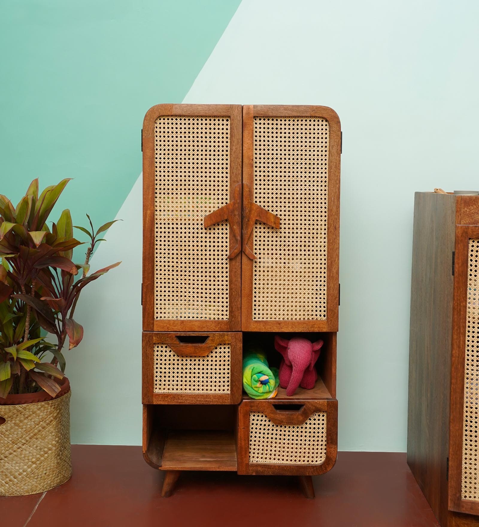 Buy Cane Nursery Kids Wardrobe In Natural Cane & Light Brown Finish at ...
