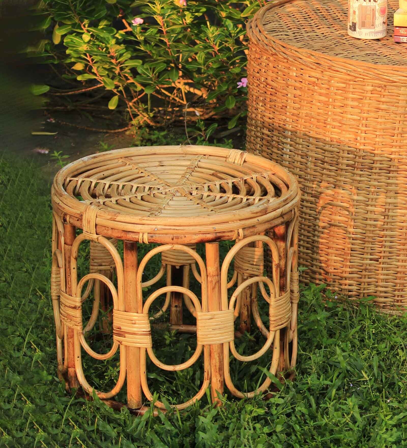 Buy Cane Round Stool In Varnish Brown Colour at 38% OFF by Zilver ...
