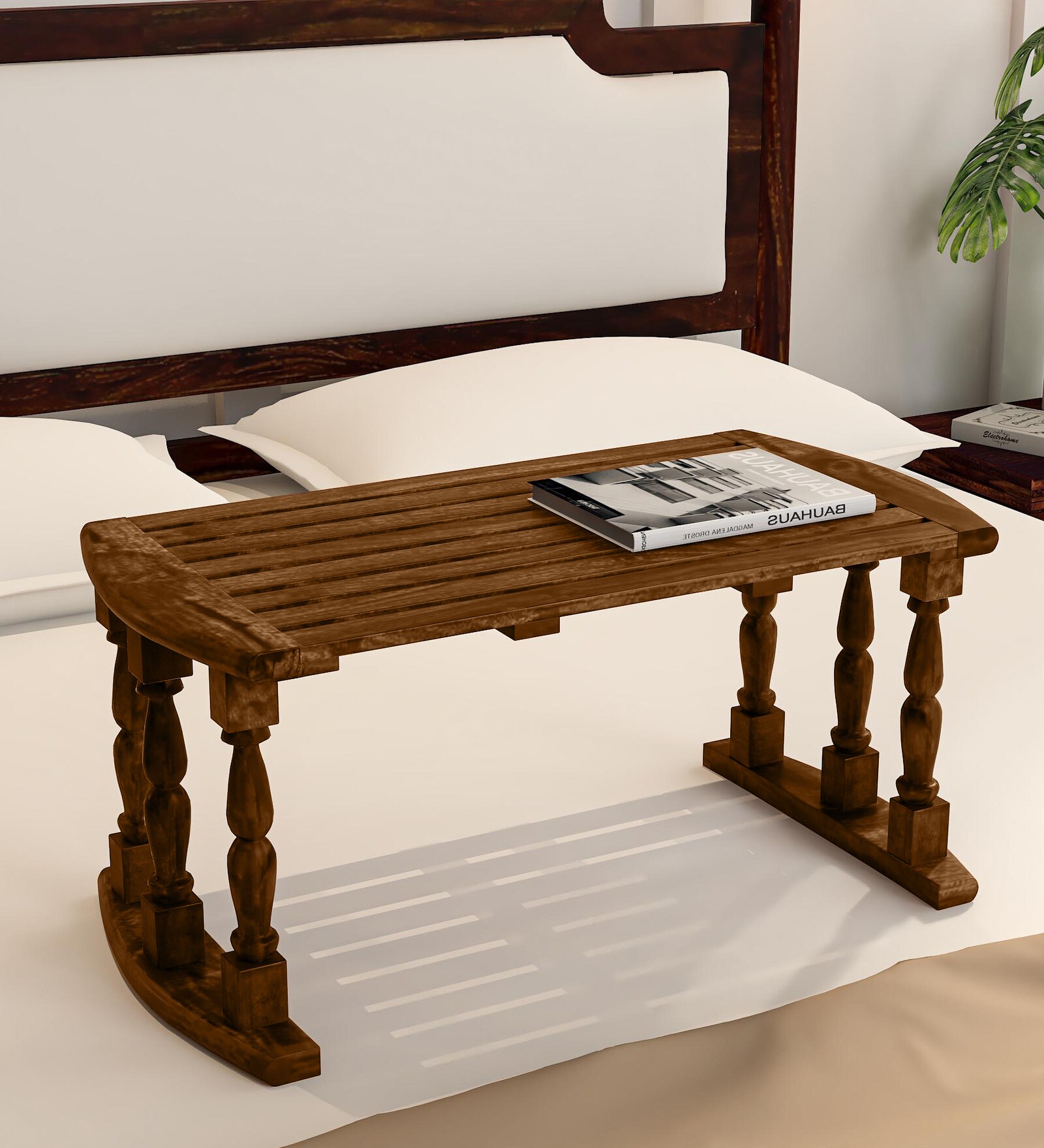 Buy Canton Sheesham Wood Portable Table in Scratch Resistant Provincial ...