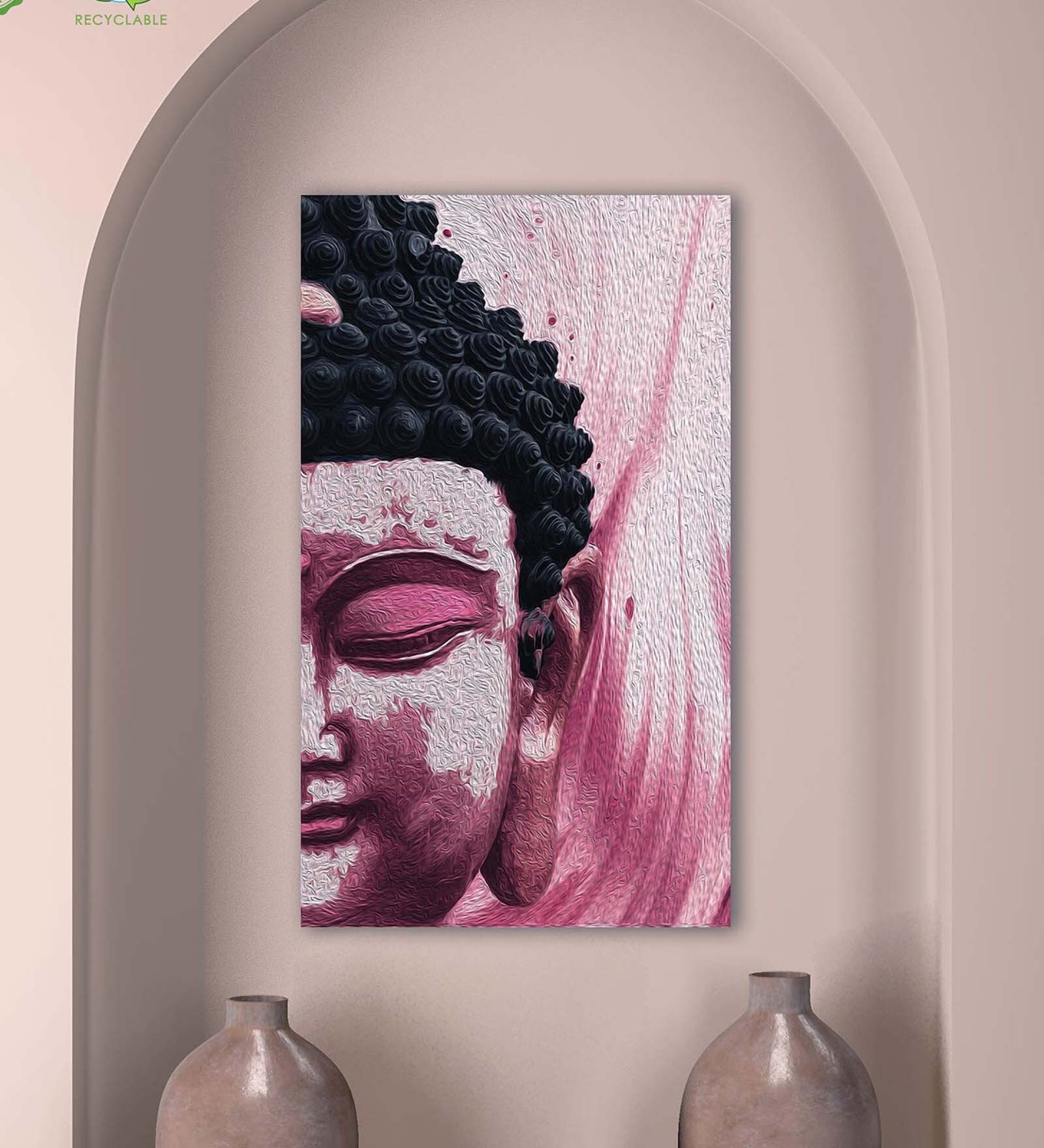 Buy Buddha Art Pink Canvas Teakwood And MDF Framed Spiritual Art Print ...