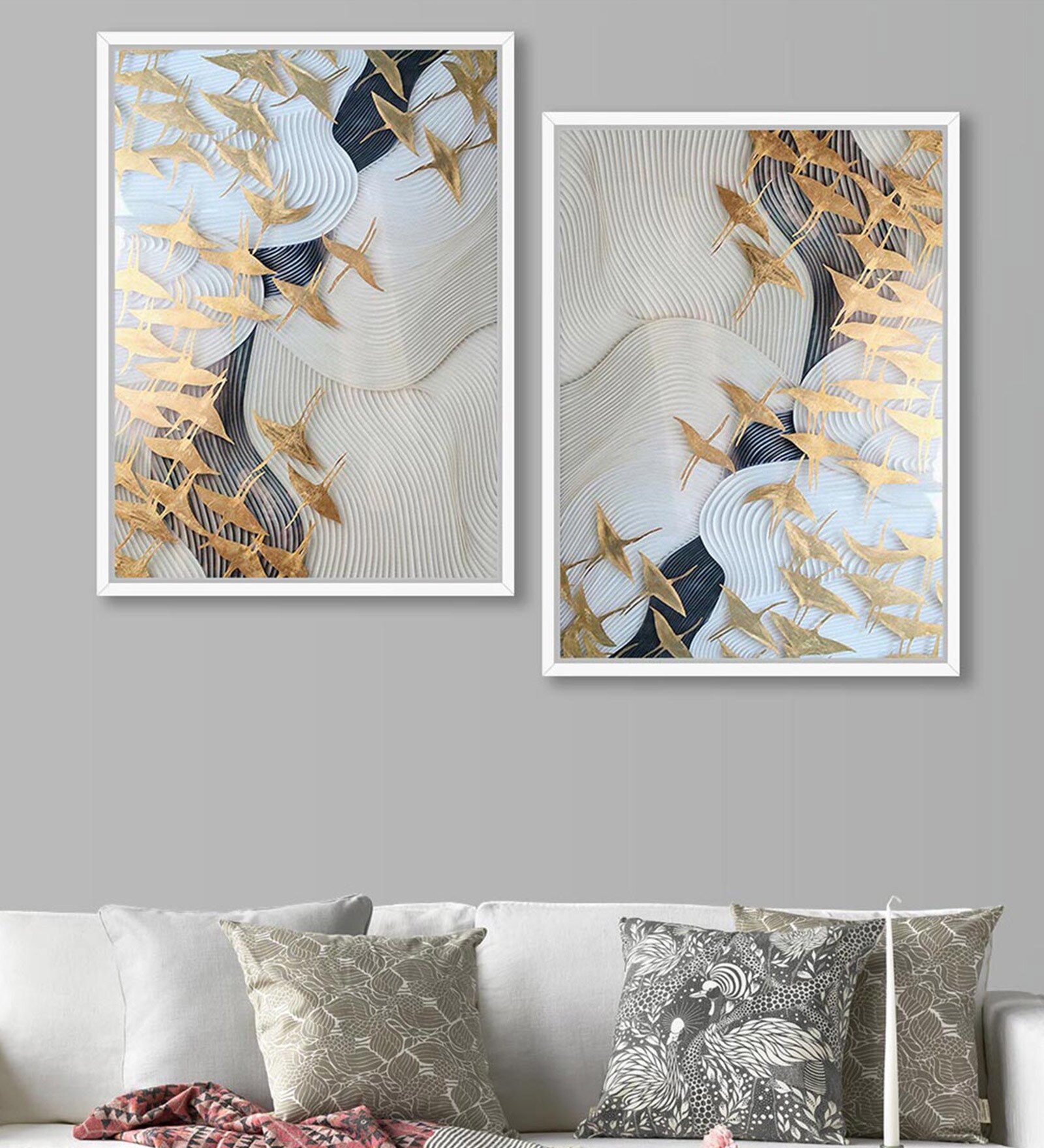 Buy Canvas Framed White Abstract Set Of 2 Art Print By Art Street at 52 ...