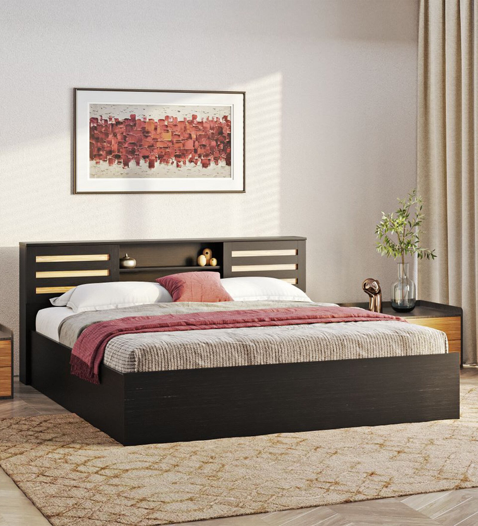 Buy Caph King Size Bed In Columbian Walnut Colour With Box Storage at ...