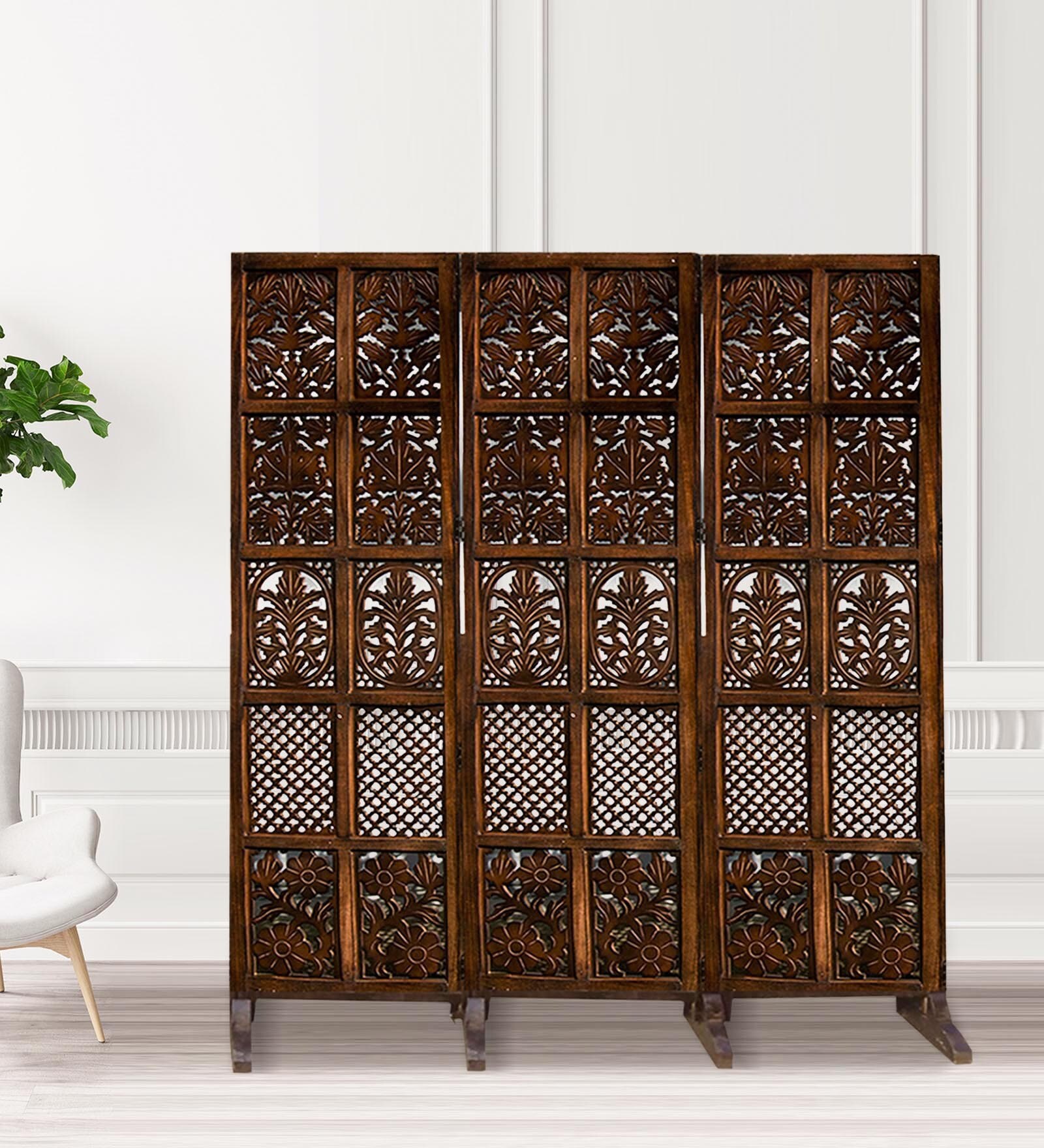 Buy Solid Wood Room Divider in Brown Colour by Wooden Twist at 24% OFF ...