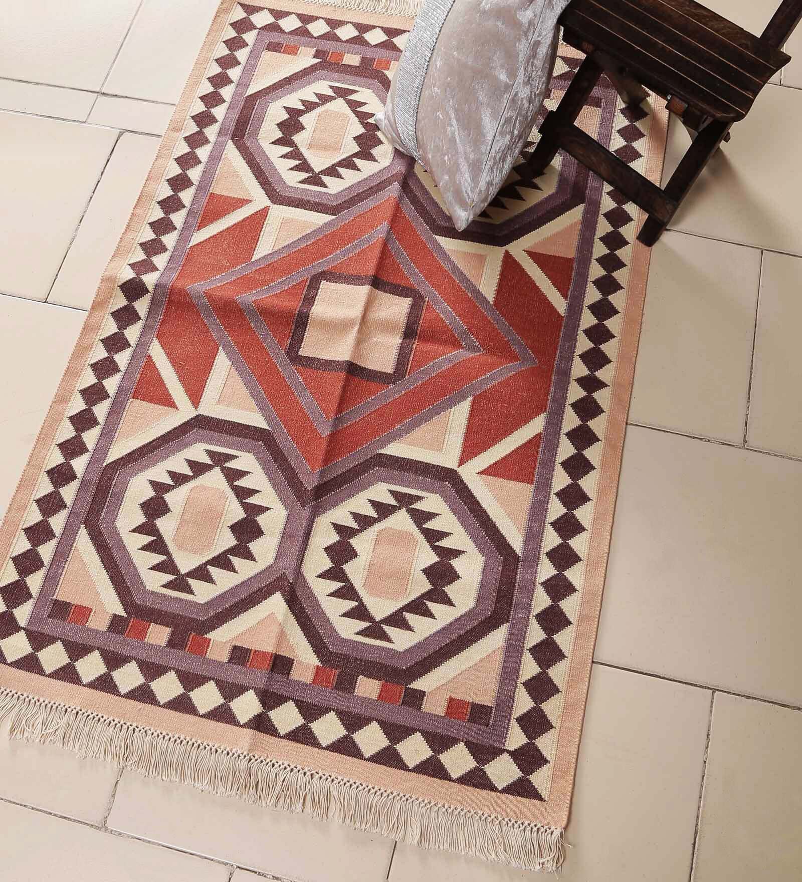 Buy Abstract Pattern Cotton 4 x 2.6 feet Hand Crafted Dhurrie By Carpet ...