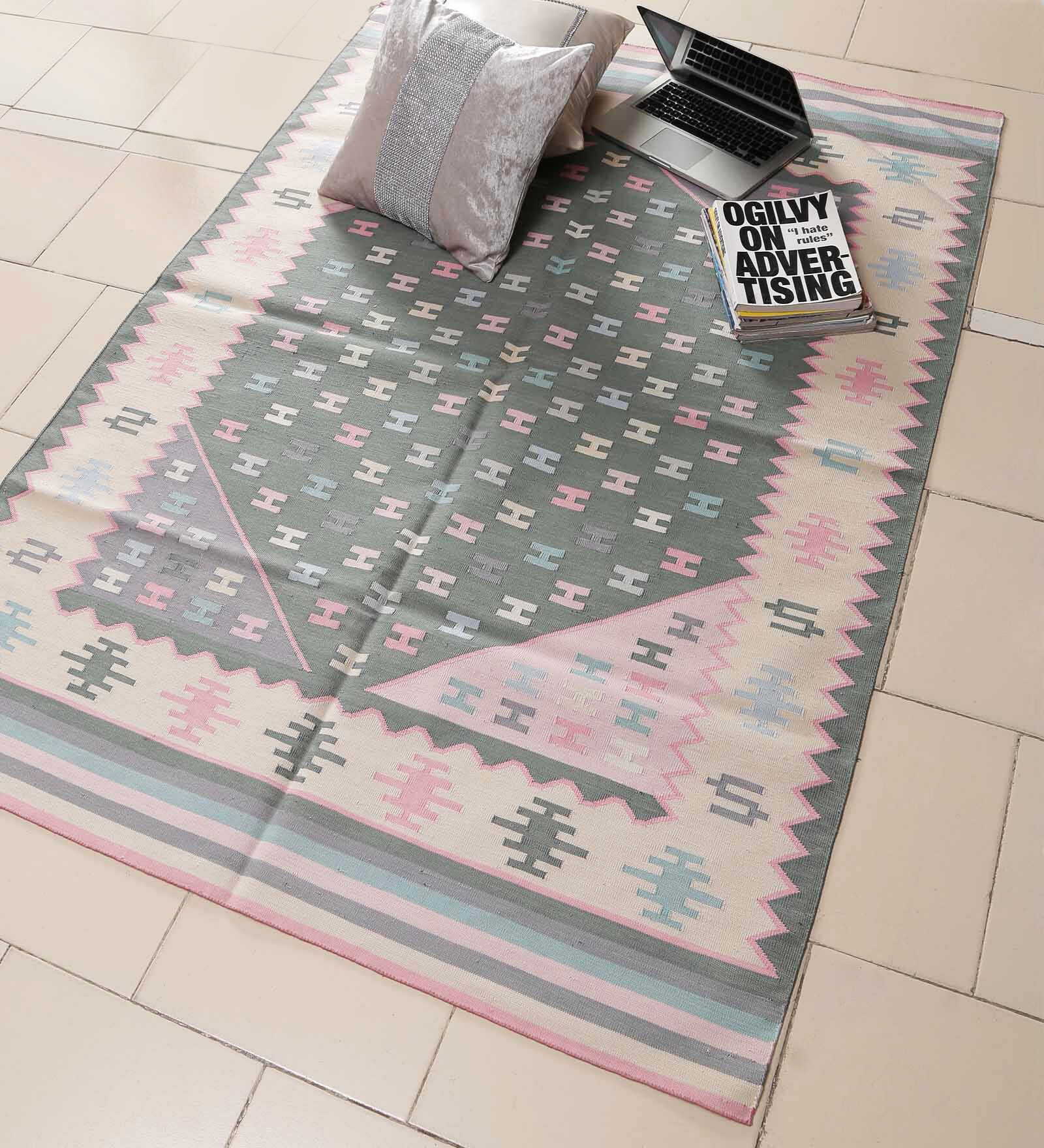 Buy Green & Pink Silk 70 x 49 Inch Area Rug by Carpet Overseas Online ...