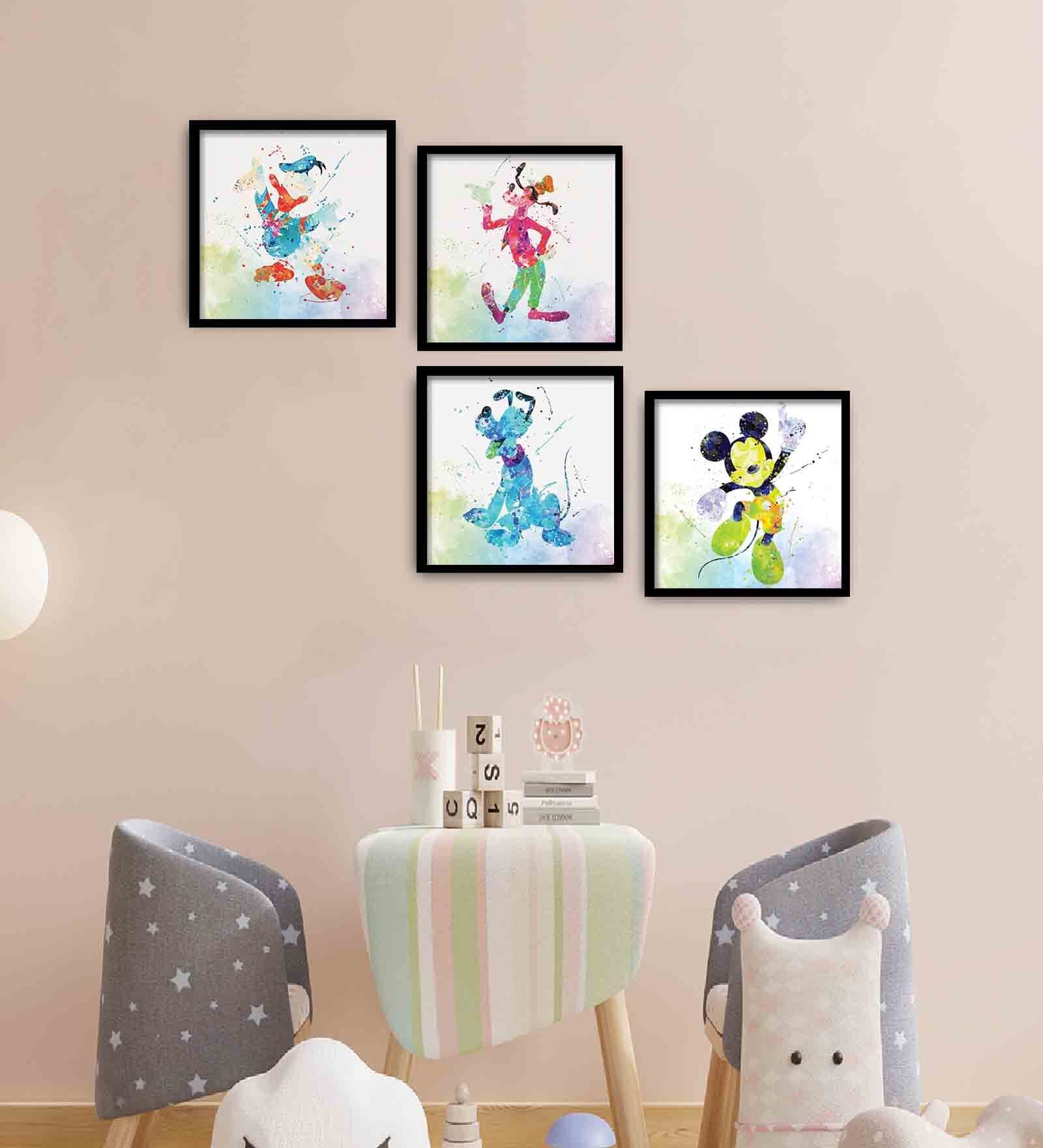 Buy Cartoon Character Blue Engineered Wood Framed Art Print Set of 4 at ...
