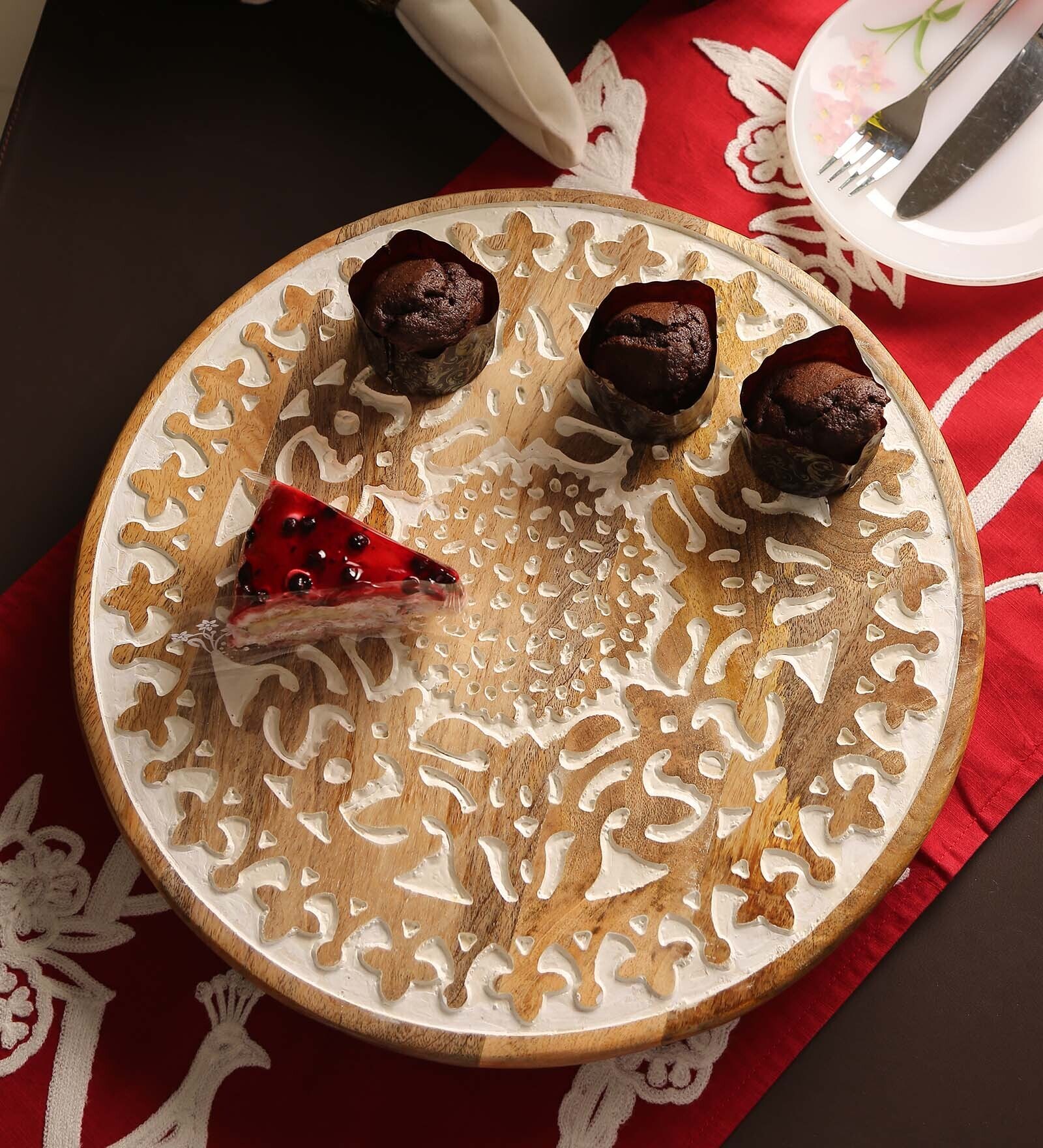 Buy Carved Mango Wood Rotating Appetizer Platter by Amoliconcepts at 27 ...