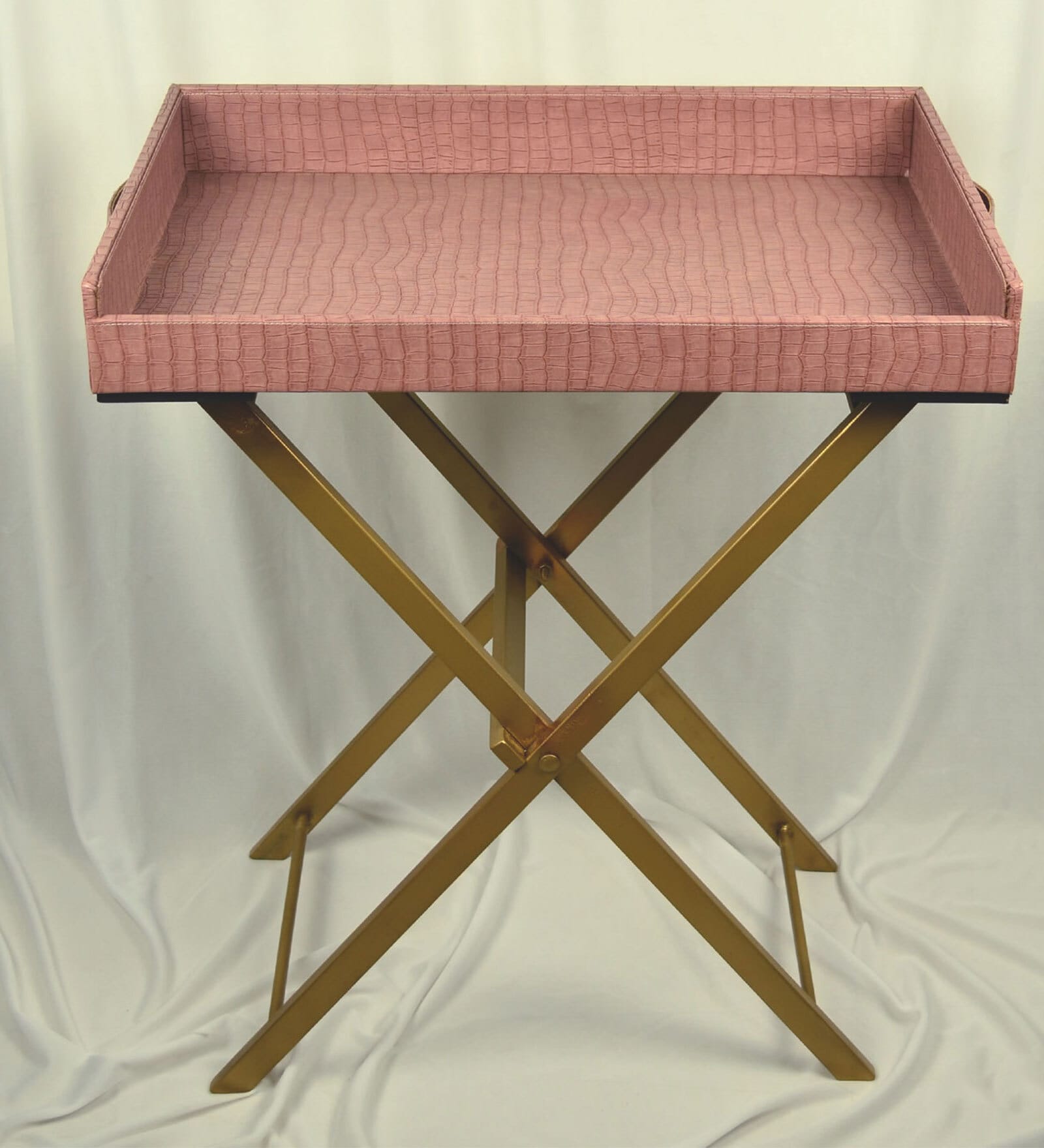 Buy CasaGold Nude Croco Foldable Leather Tray Table with Metal Stand at ...