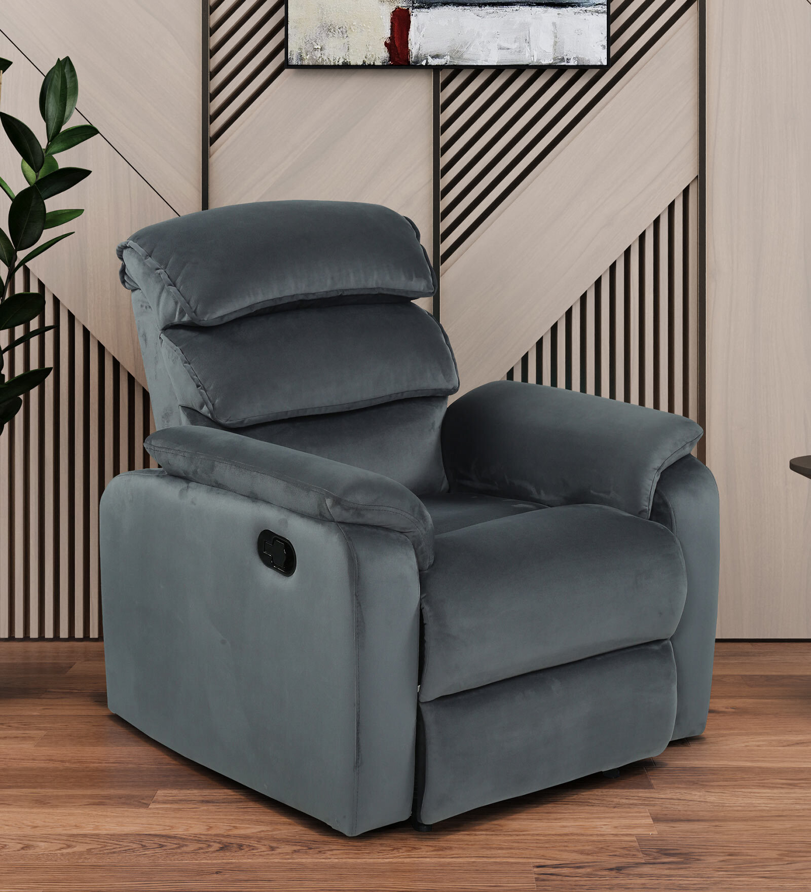 Buy Cassandra Velvet 1 Seater Manual Recliner in Fossil Grey Colour at ...