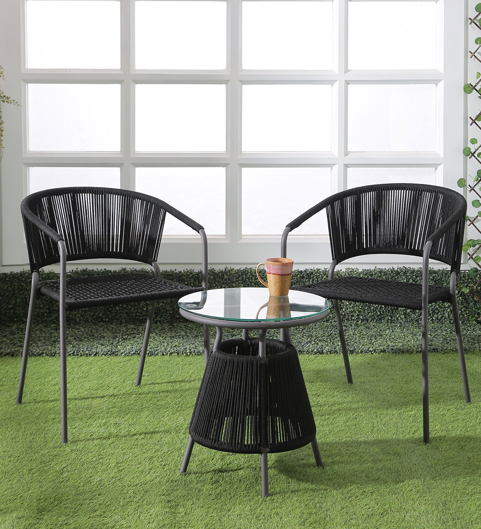Buy Cathy Steel & Braided Rope Table And Chair Sets In Black Grey ...