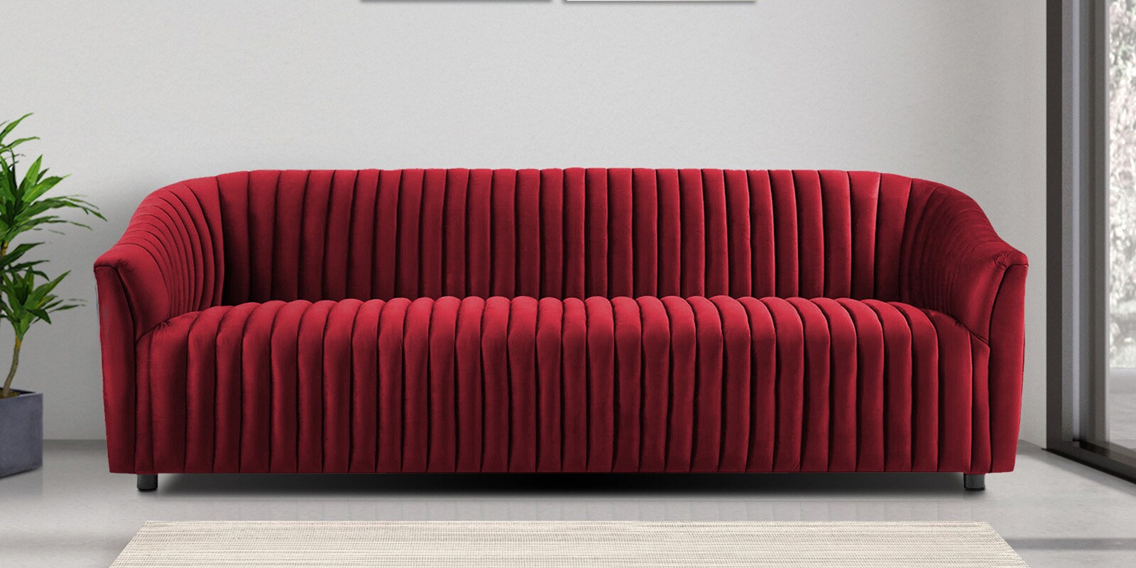 Buy Camaride Velvet 3 Seater Sofa In Maroon Colour at 3% OFF by ...