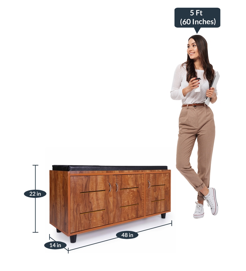 Buy Cardiff Shoe Rack with Seating in Natrual Finish by Solace Craft ...