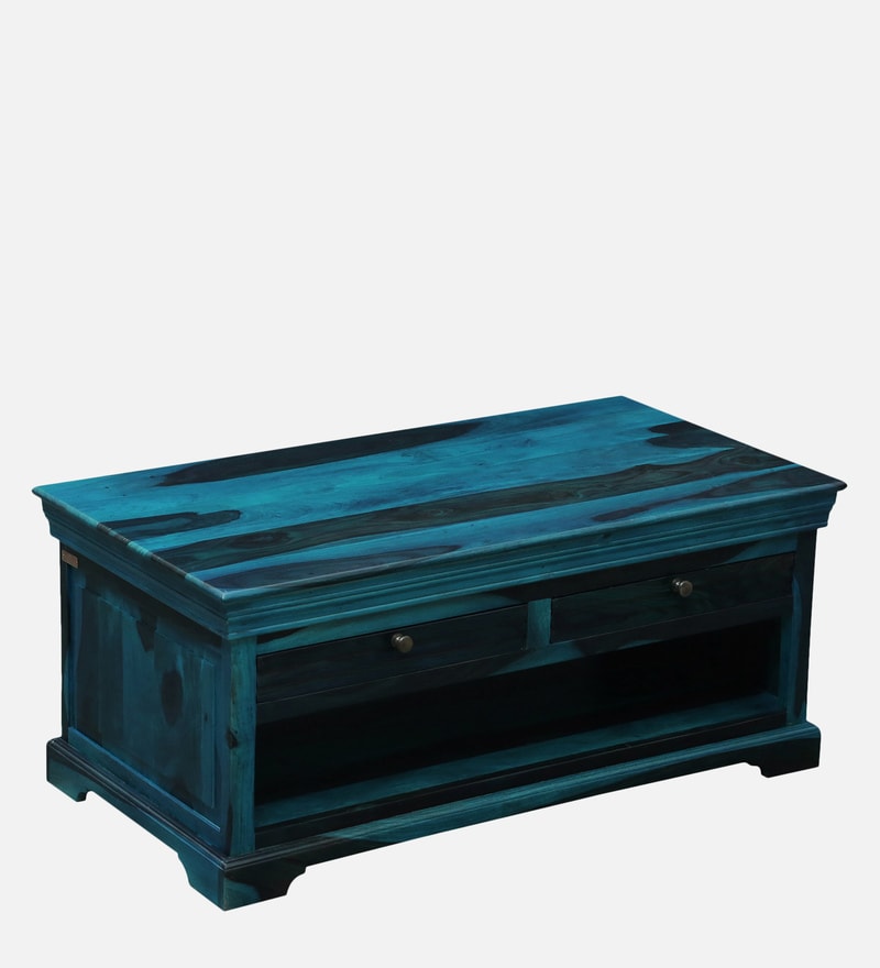 Buy Carleson Sheesham Wood Coffee Table In Ocean Blue Finish Online ...