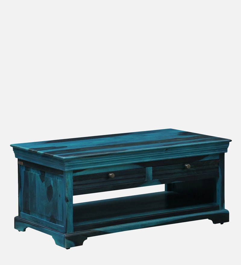 Buy Carleson Sheesham Wood Coffee Table In Ocean Blue Finish Online ...