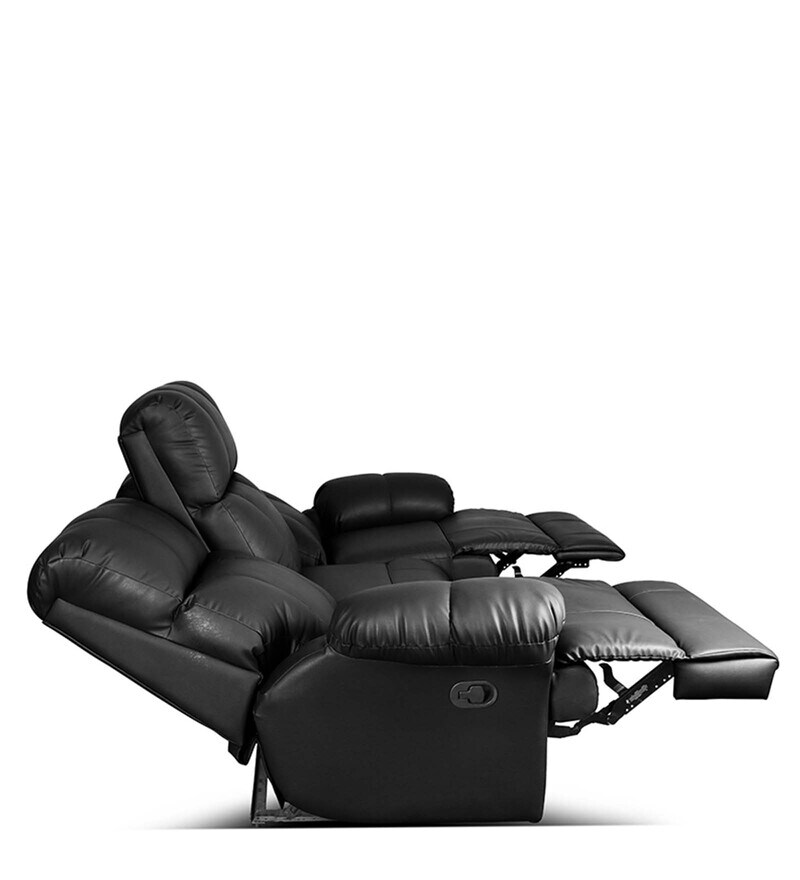 Buy Casa Leatherette Manual 3 Seater Recliner in Black Colour by Little ...