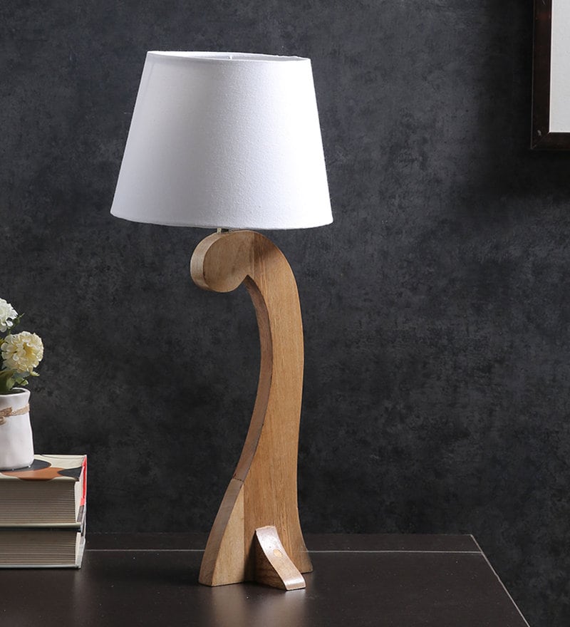 Buy Casper White Fabric Shade Table Lamp With Wood Base - Casacraft By ...