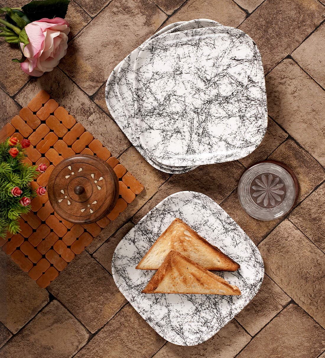 Buy White Melamine Marble Matt (Set of 4 ) Quarter Plate at 53% OFF by ...