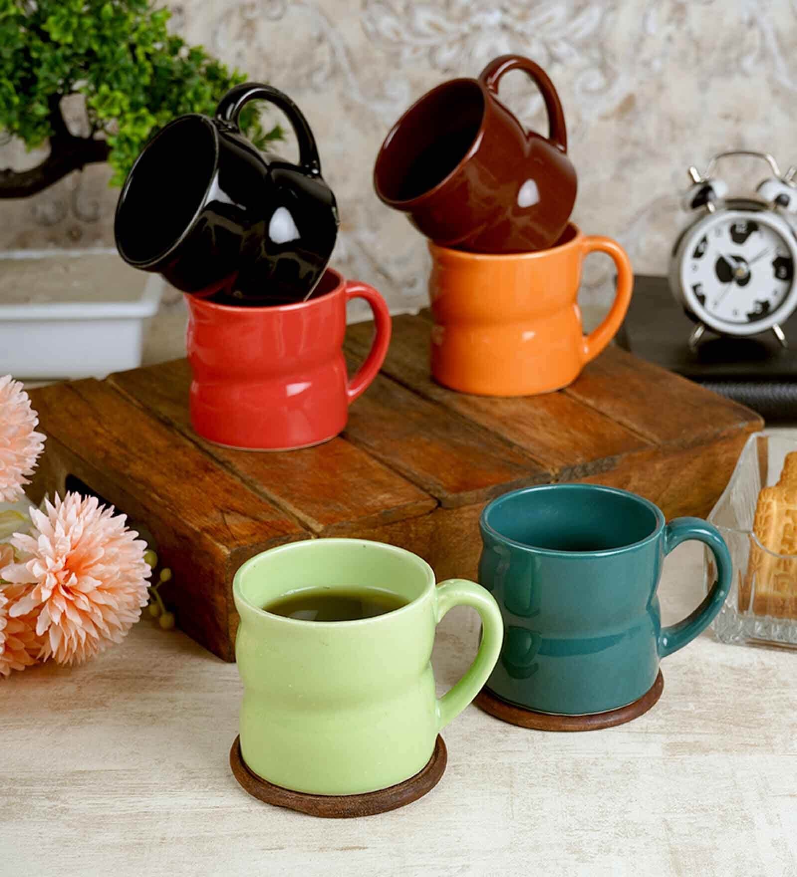 Buy Multicolor 150 ML Ceramic Twisted Shaped 6 Pcs Coffee Mug at 41% ...