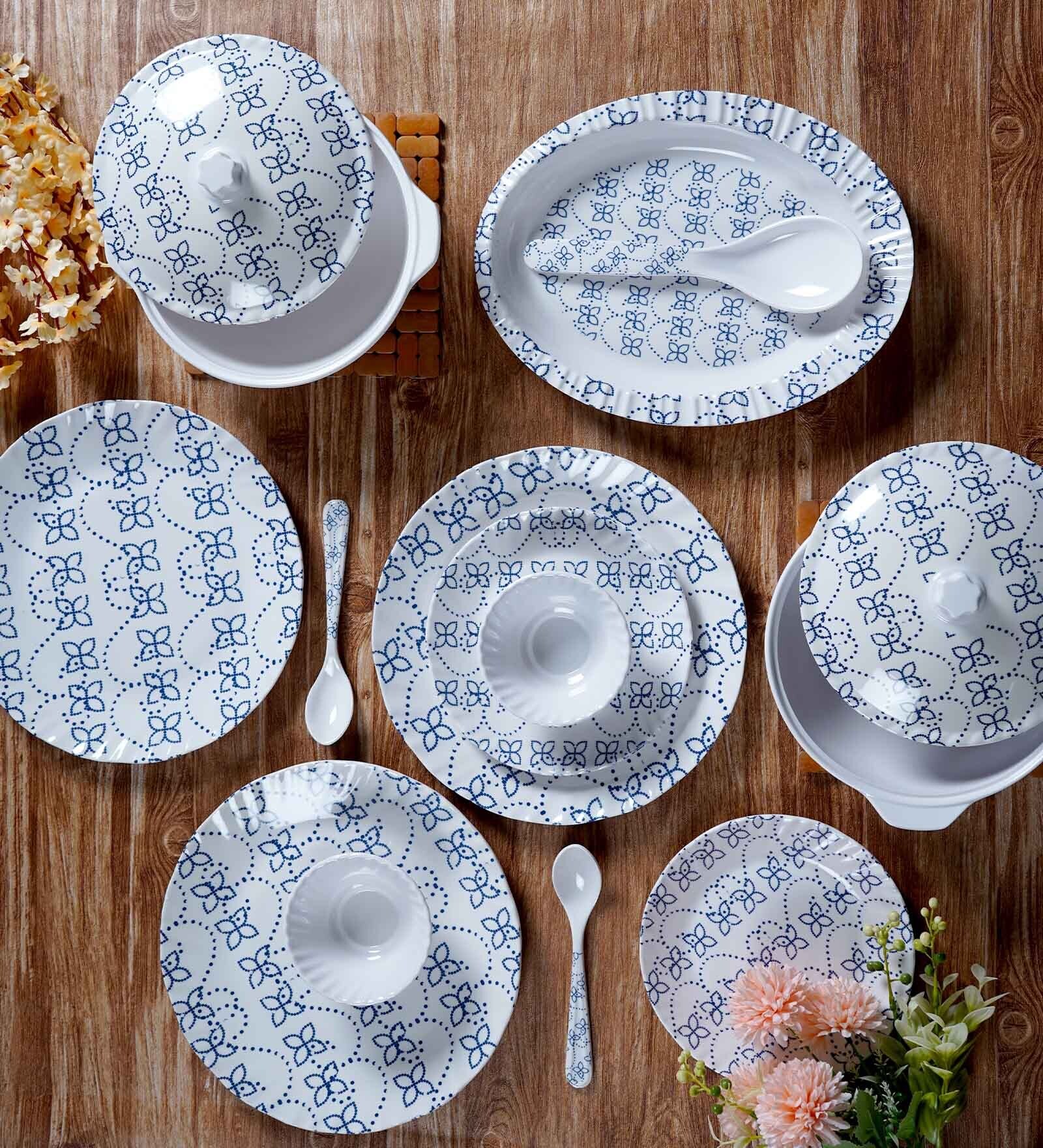 Buy White& Blue Checked Printed Melamine 41 Pcs Dinner Set at 49% OFF ...