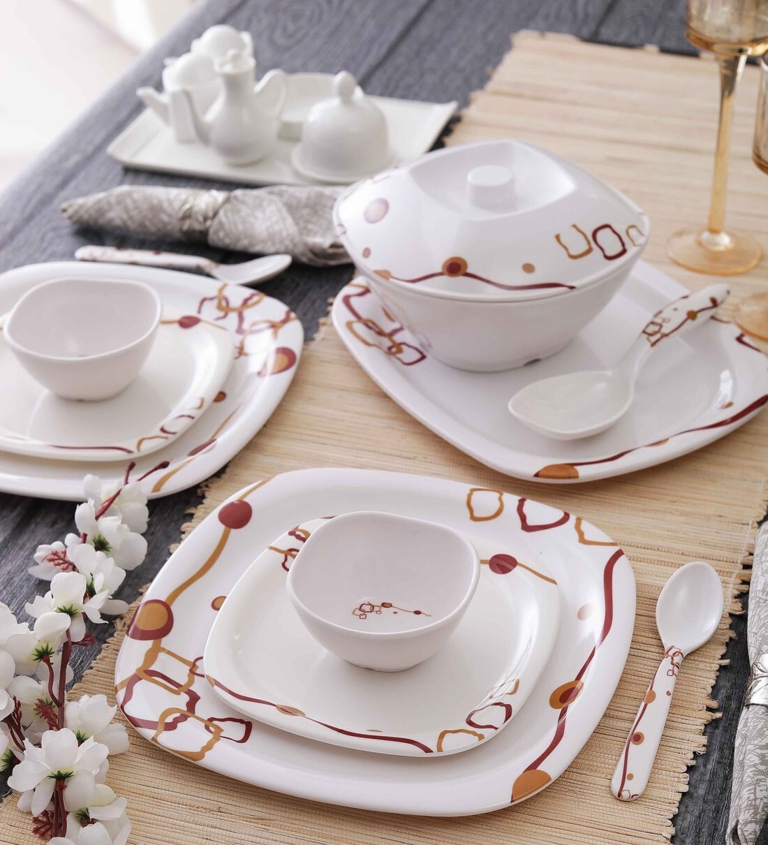 Buy Ceradeco Melamine 40 Piece Dinner Set, Abstract Print Online ...