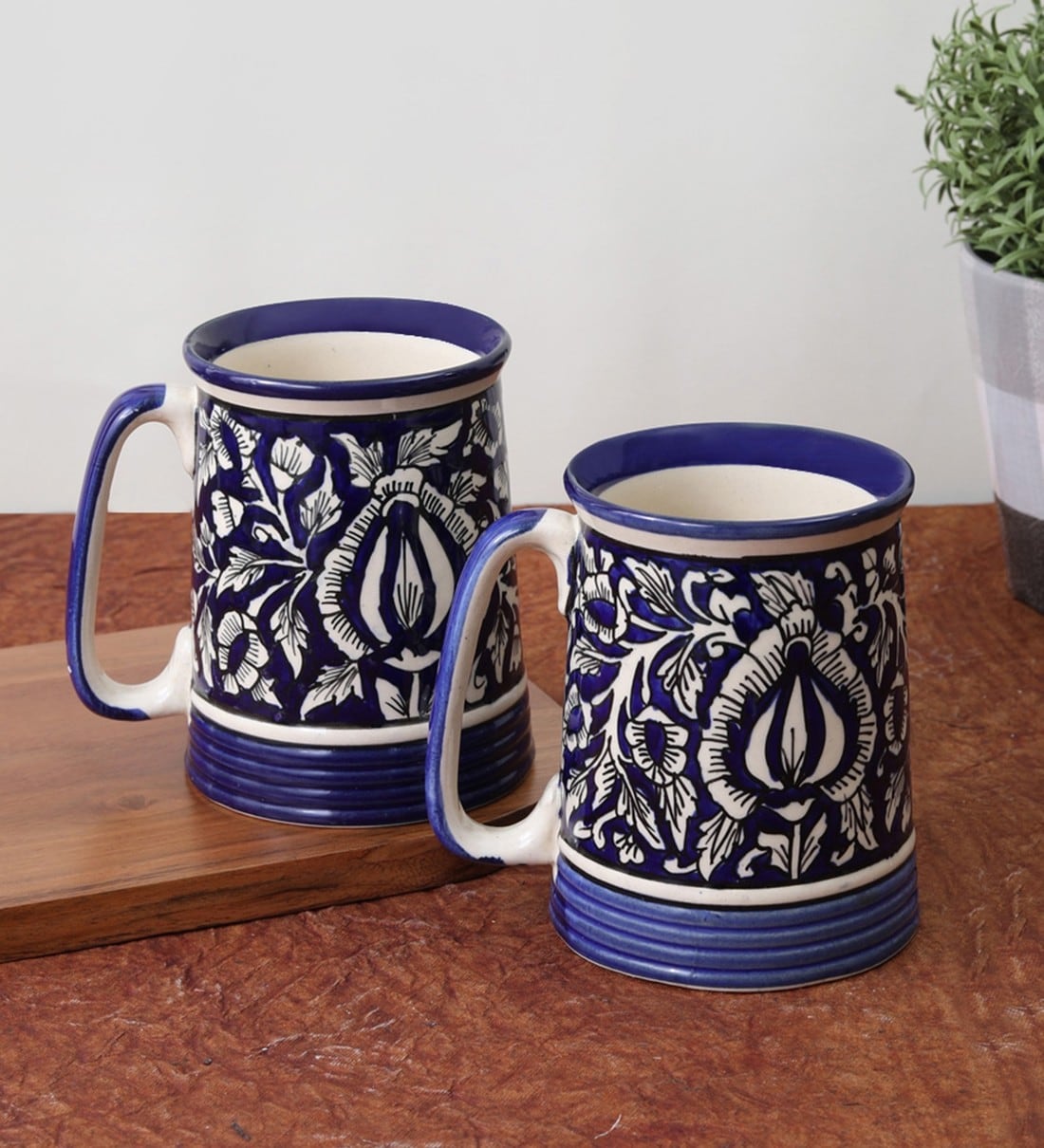 Buy 600 ML Ceramic Mughal in Blue Beer Mugs Set of 2 By Vareesha at 45% ...