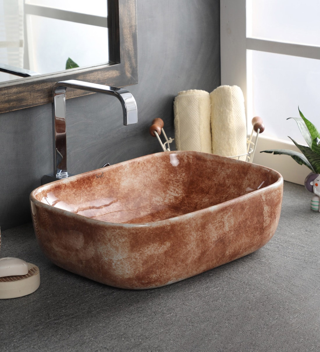 Buy Ceramic Rectangular Shape Multicolor Counter Top Wash Basin (H: 5 ...