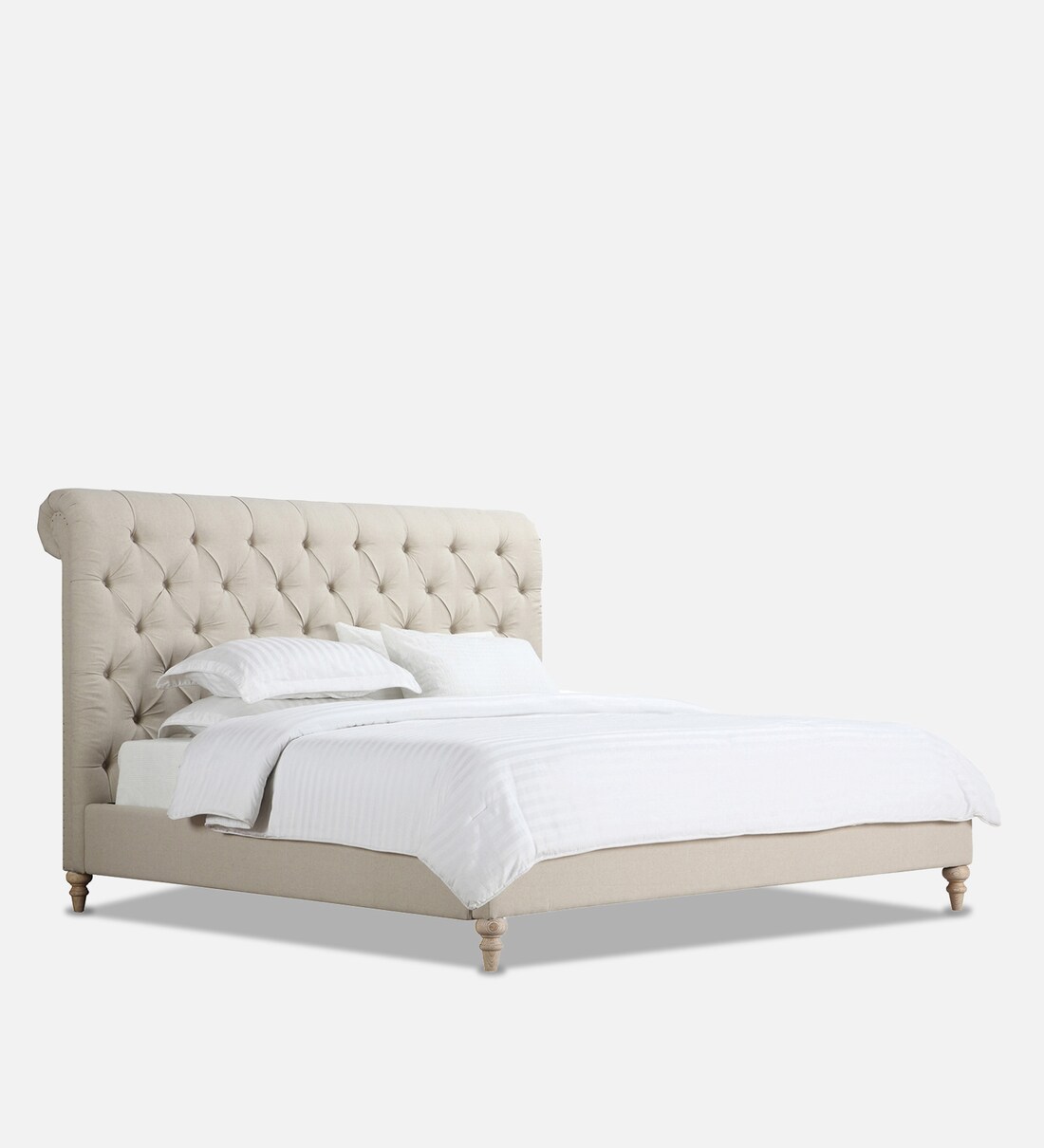 Buy Cesar Fabric Upholstered King Size Bed in Beige Colour by Dreamzz ...