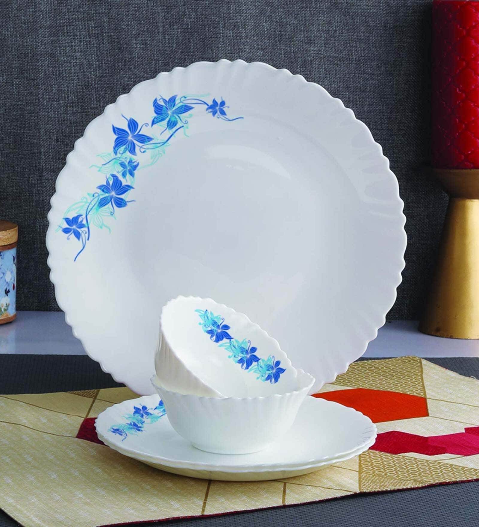 Buy Cello Dazzle Opalware Dinner Set (18 Pcs, Blue Swirl) at 16% OFF by Cello | Pepperfry