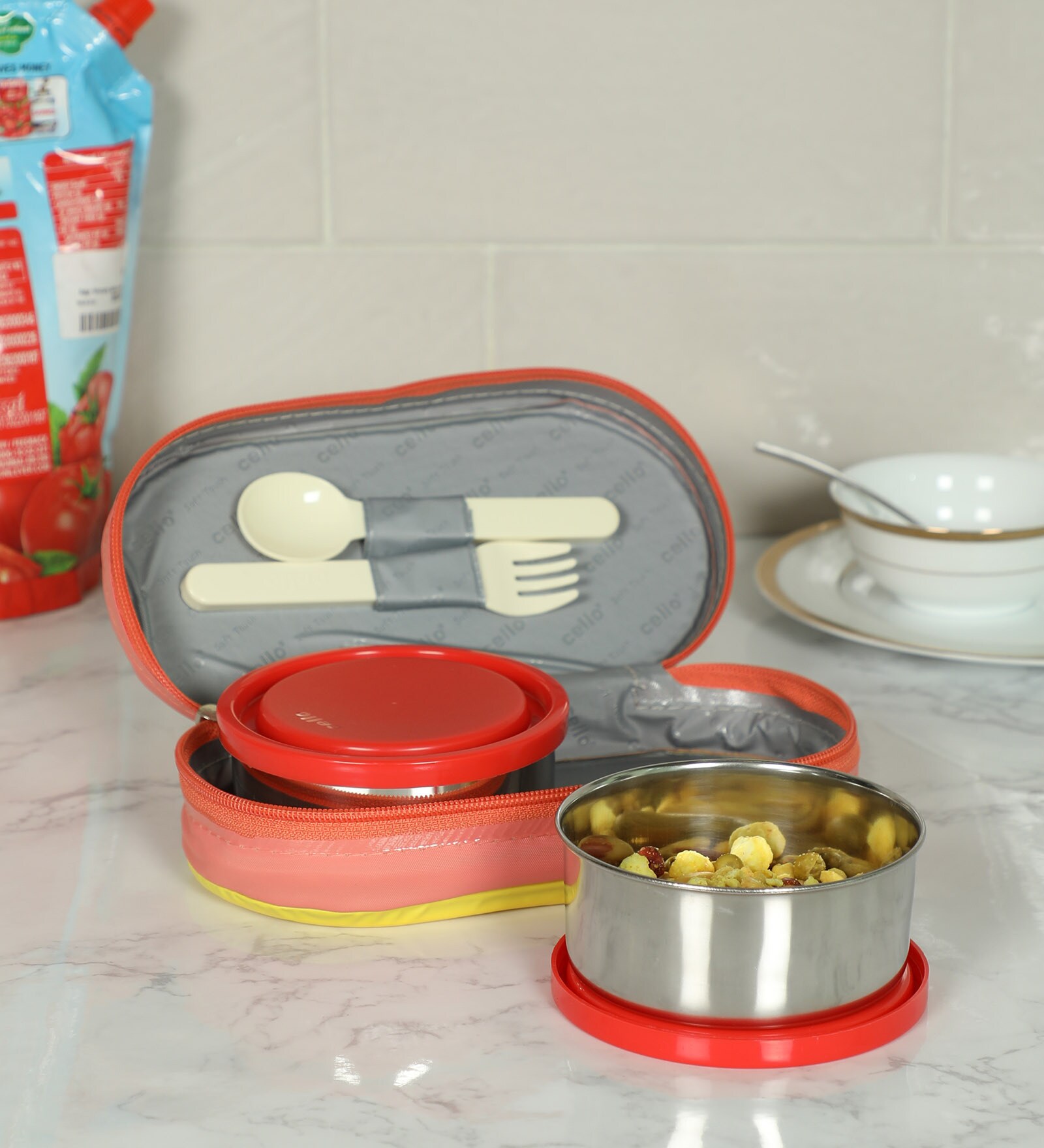 Buy Stainless Steel & Plastic 300 ML Tiffin Box - Set of 2 Tiffin Boxes ...